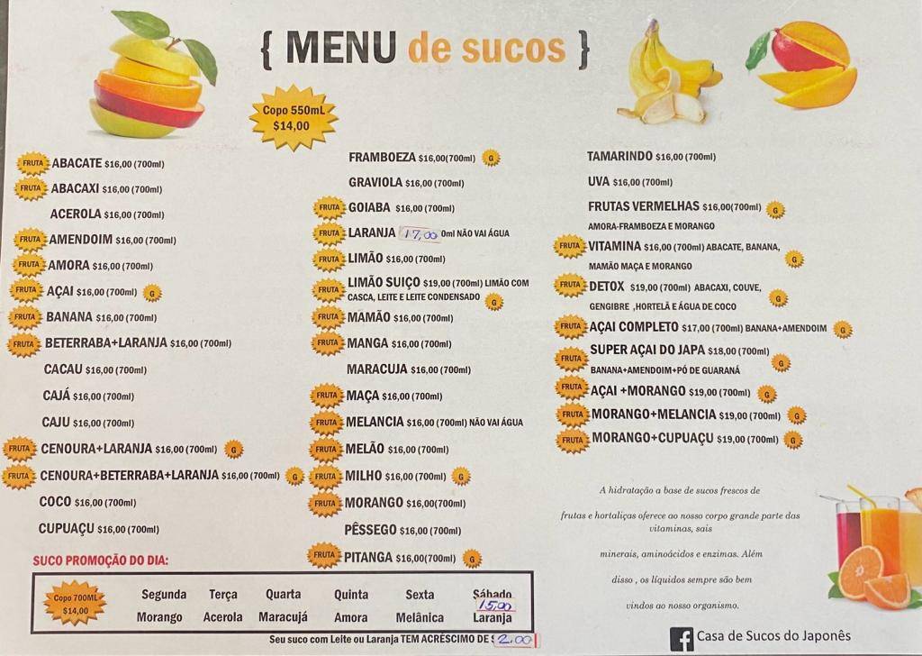 Menu em Casa de Suco do Japonês pub & Bar, Ourinhos, R. Benedito José ...