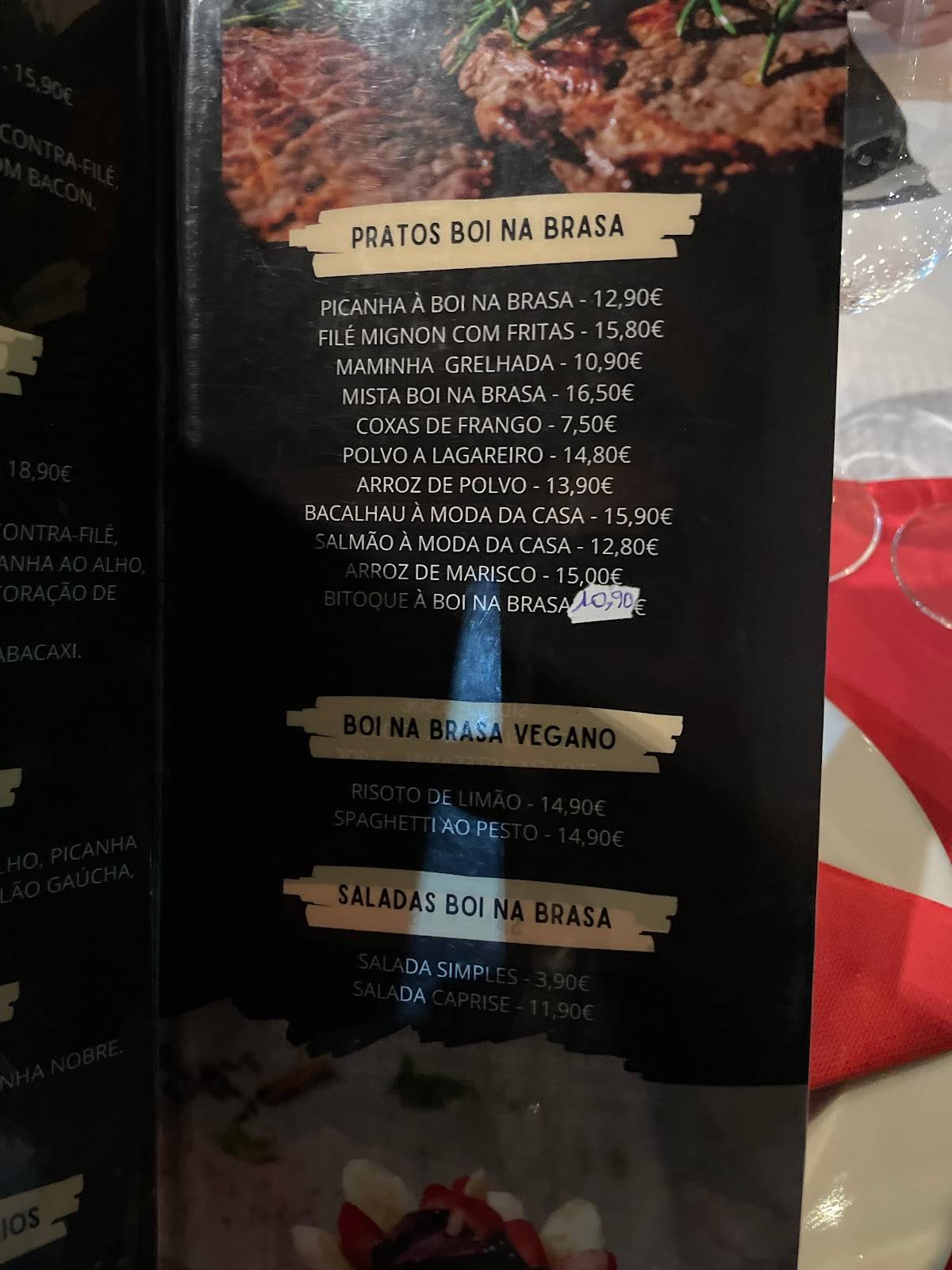 Menu em Boi na brasa restaurante, Cascais