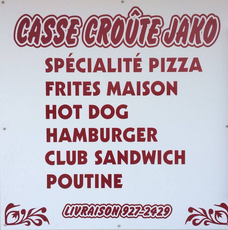Menu au Casse-Croûte Jako Pizza pizzeria, Sept-Iles