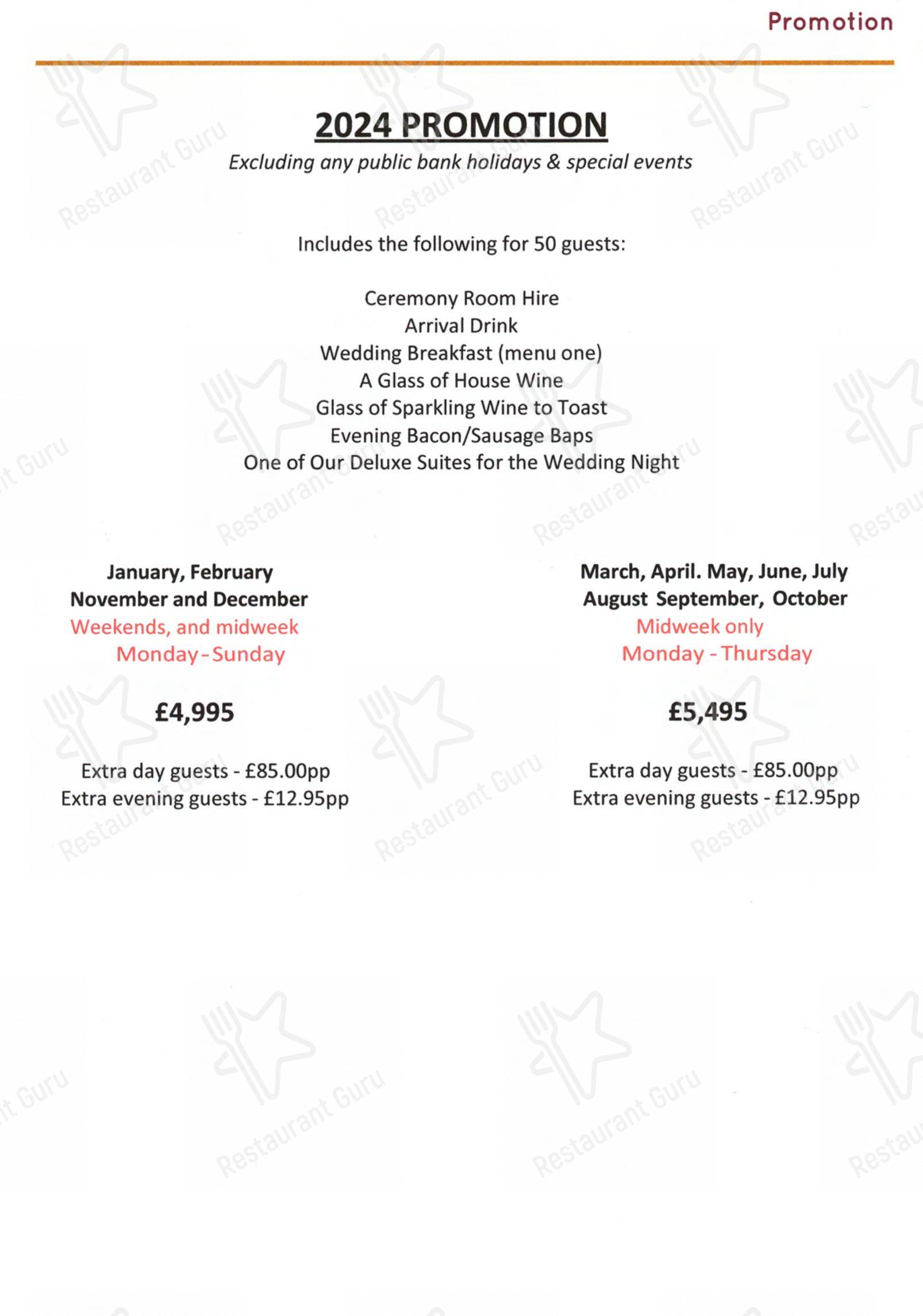 Menu at Castle Bromwich Hall Hotel pub & bar, Birmingham