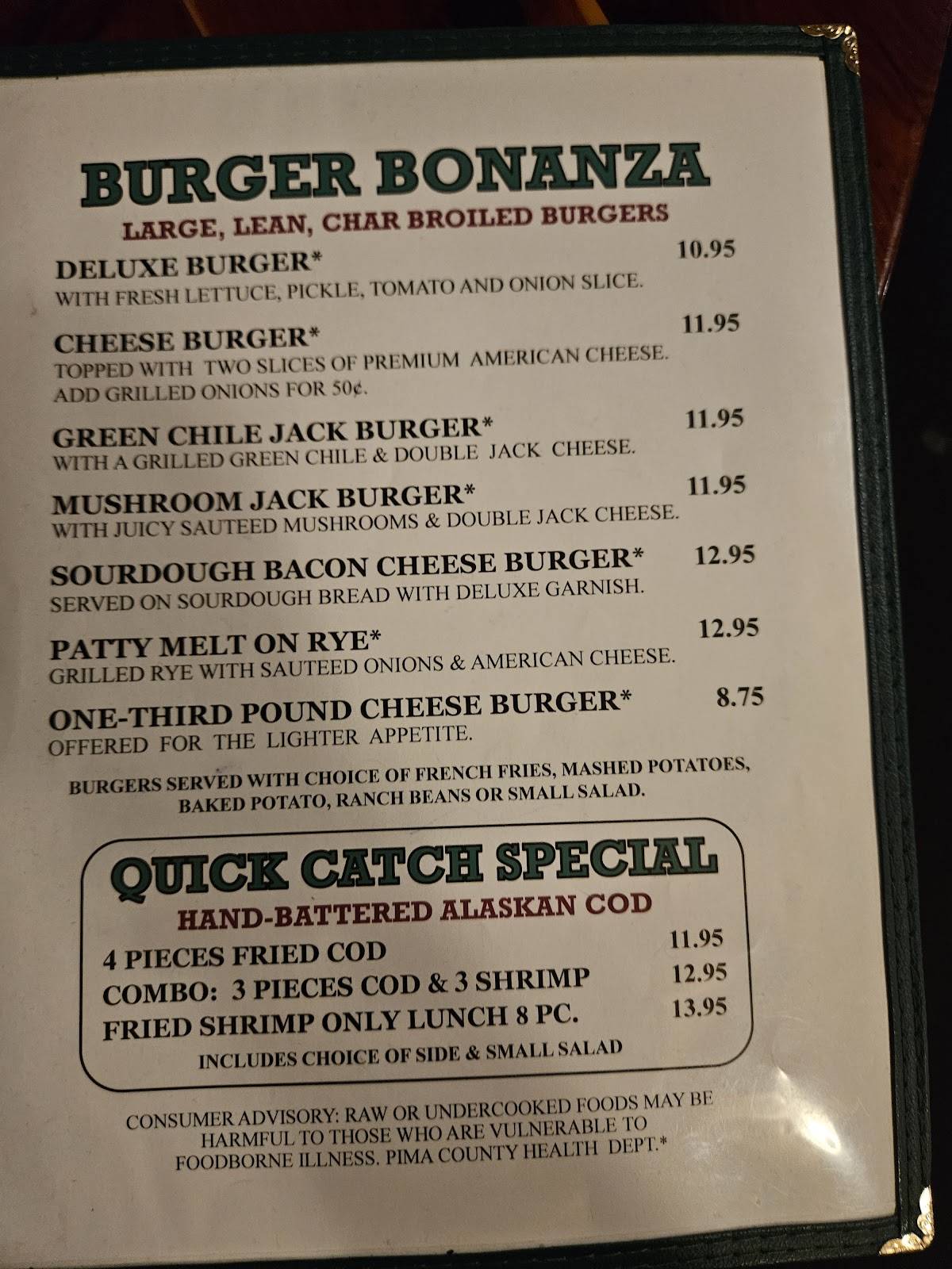 Menu at Cattletown Steakhouse & Saloon, Tucson