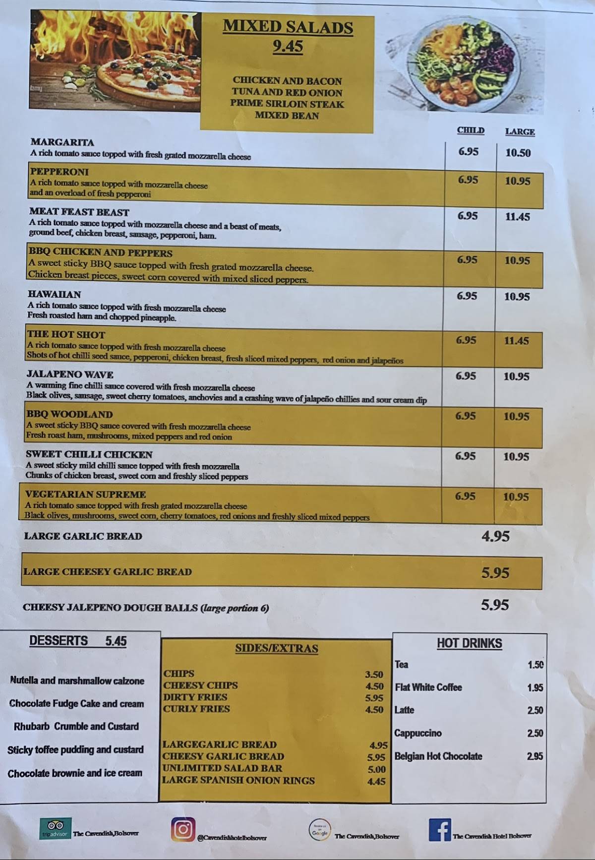 Menu at Cavendish pub & bar, Bolsover