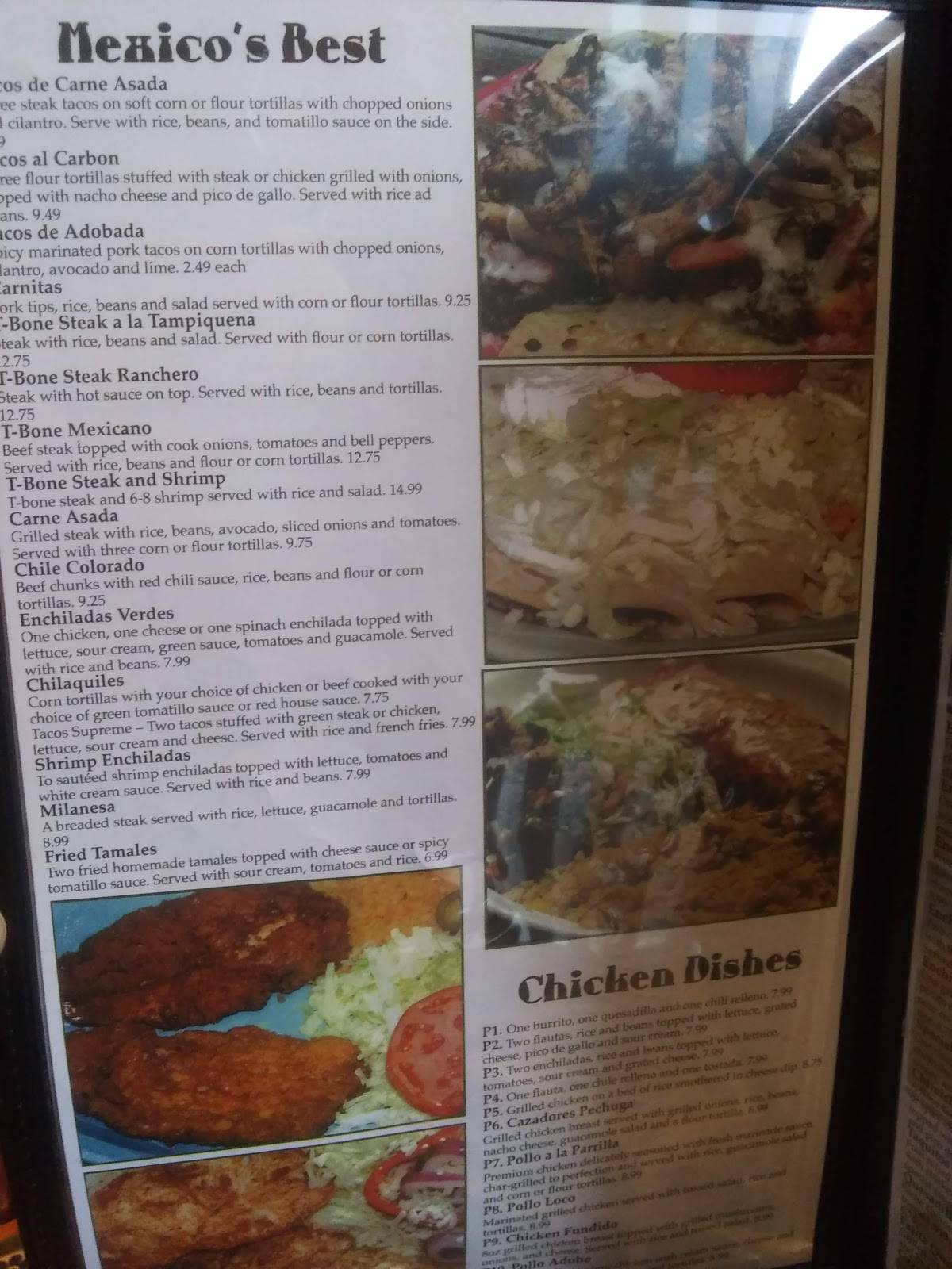 Menu at Cazadores restaurant, Ridgeland
