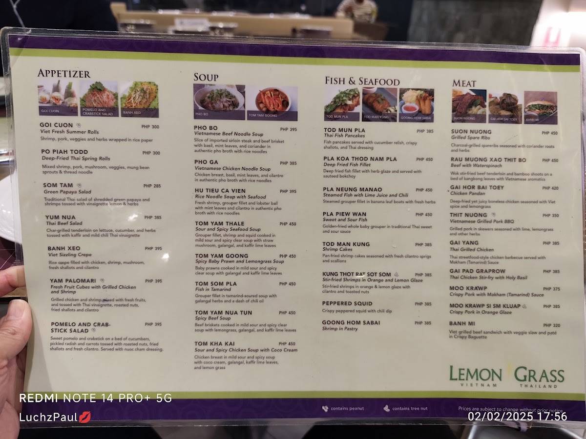 Menu at Lemon Grass restaurant, Cebu City, ayala center cebu