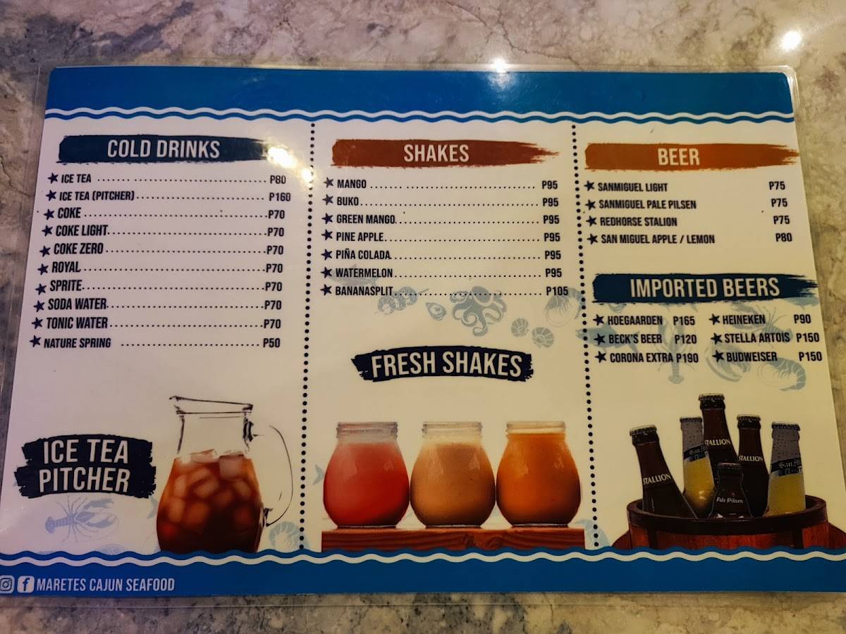 Menu at Maretes Cajun Seafood restaurant, Cebu City