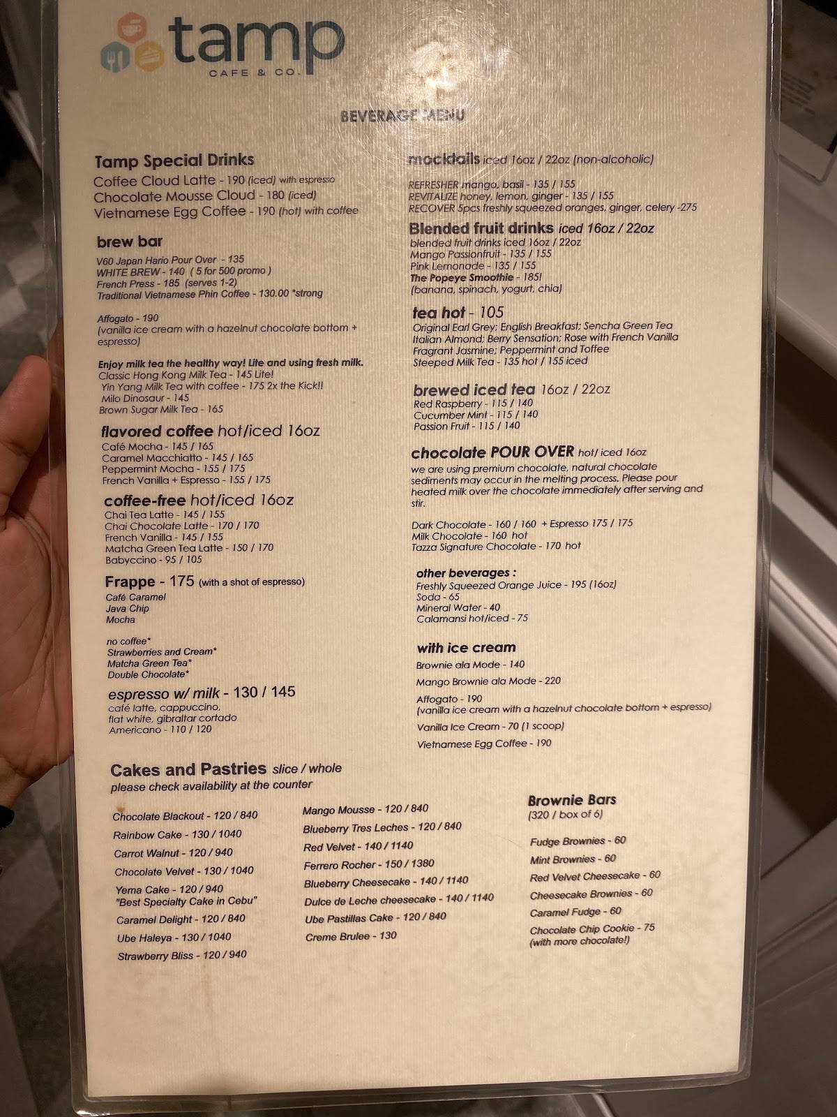 Menu at Tamp Cafe & Co. KASAMBAGAN, Cebu City, 12 President Aguinaldo ...