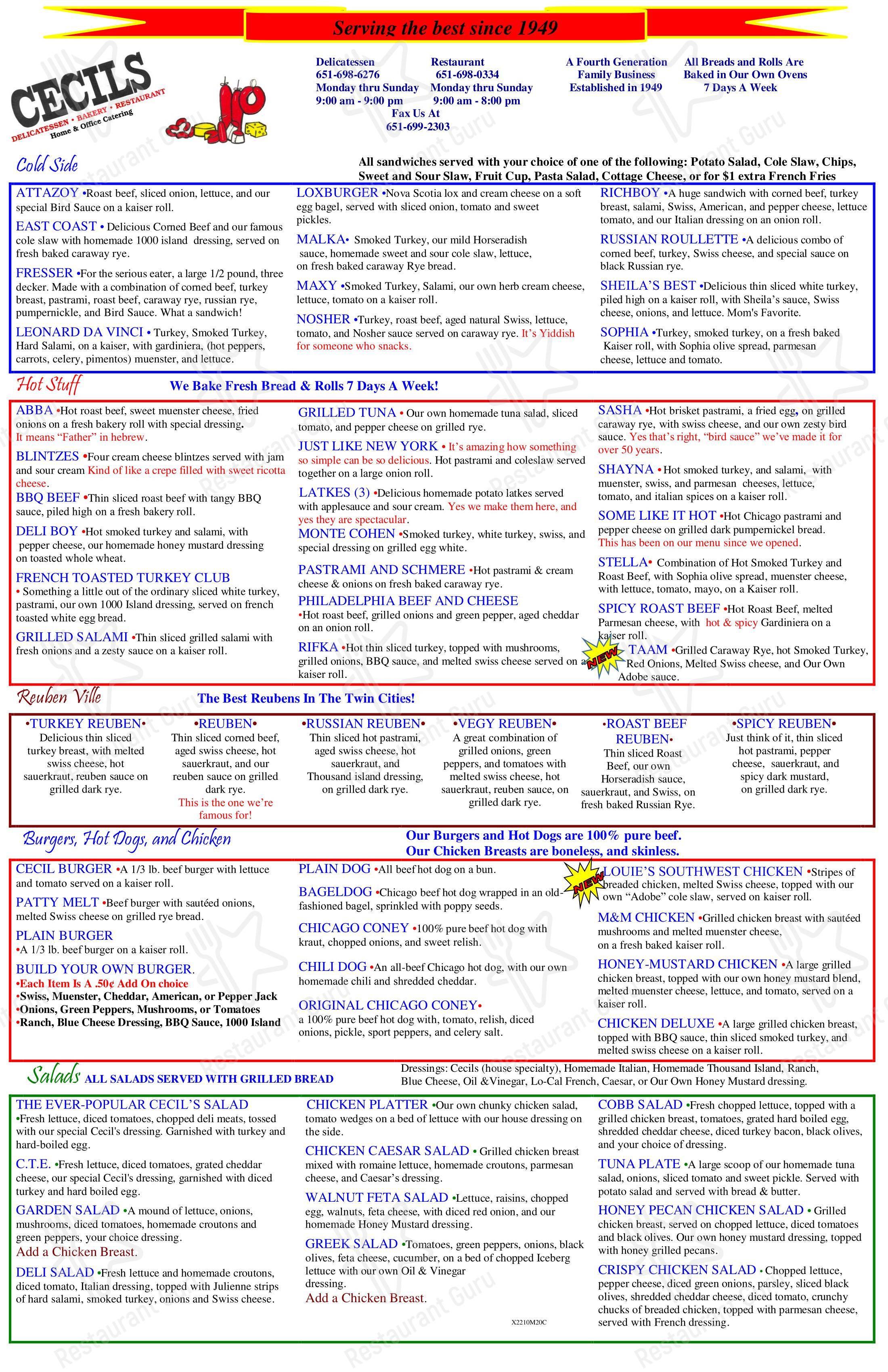 Menu at Cecil's restaurant, Saint Paul