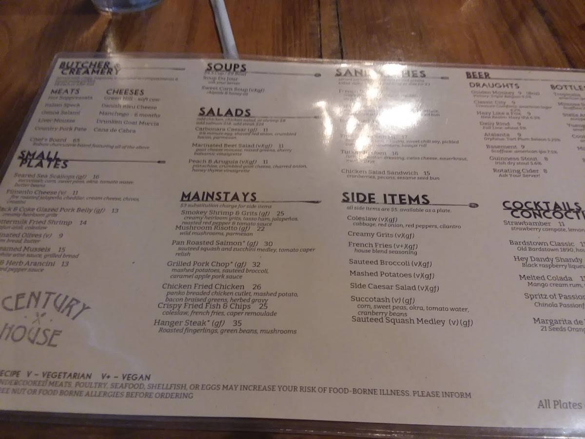 Menu at Century House pub & bar, Woodstock