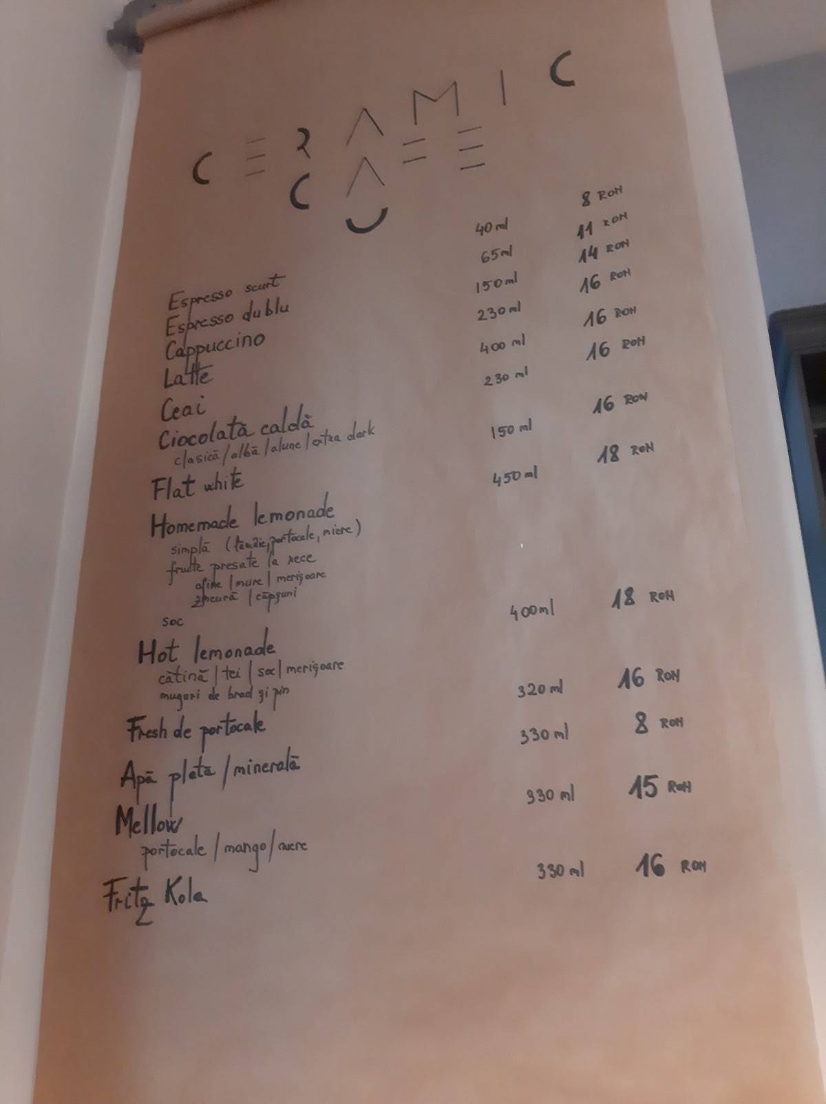 Speisekarte von Ceramic Cafe, Bukarest