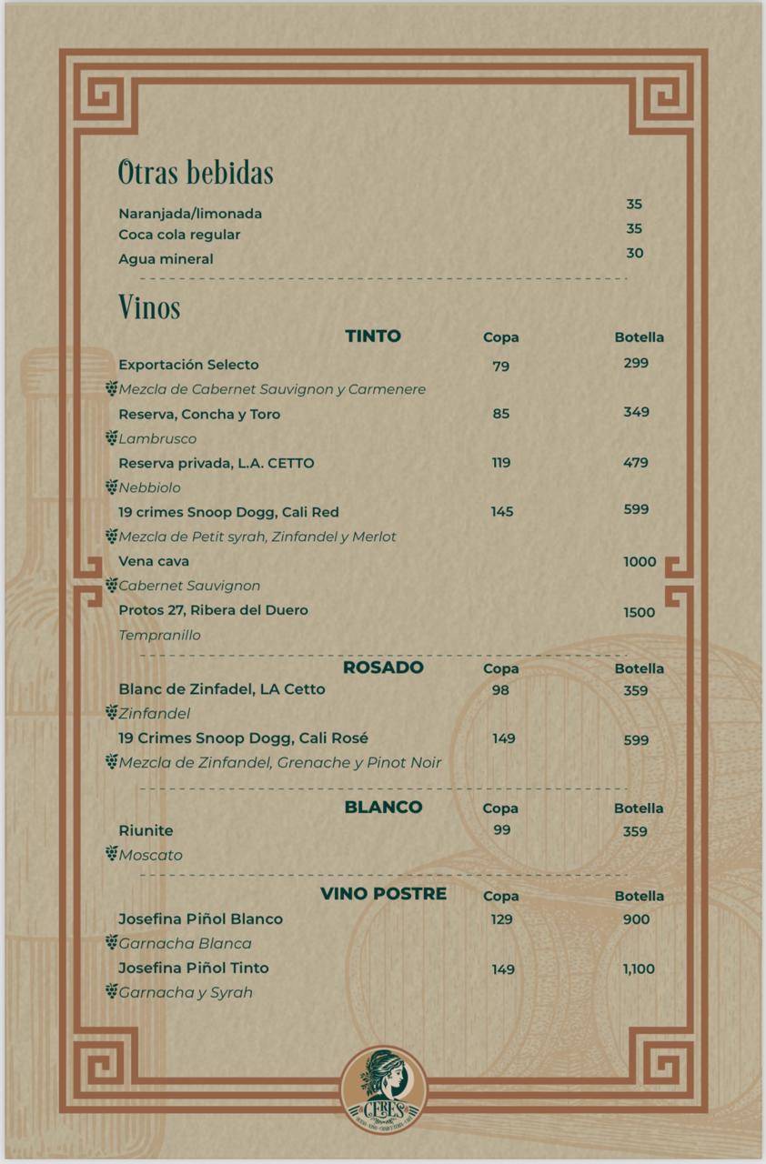 Menu at Ceres restaurant, Ciudad Guzmán