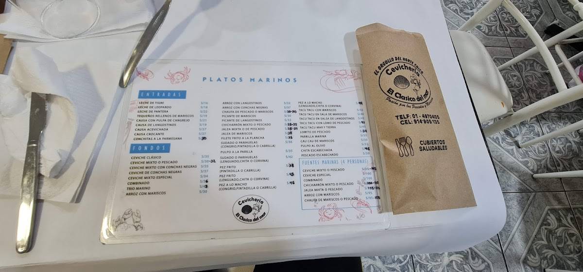 Carta del restaurante Cevicheria El Clásico Del Mar, Huacho
