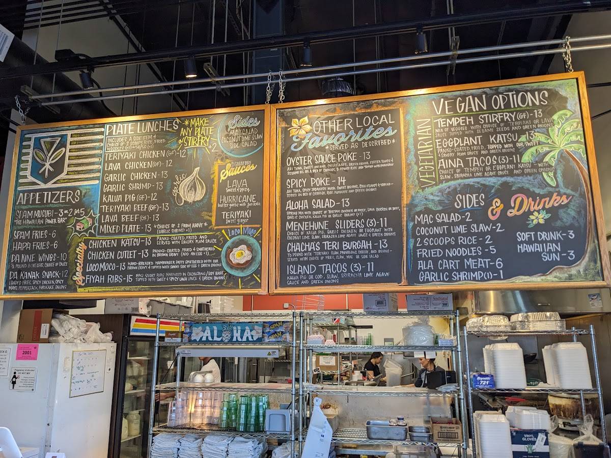 Menu at Chacha’s Hawaiian Grill restaurant, Eugene