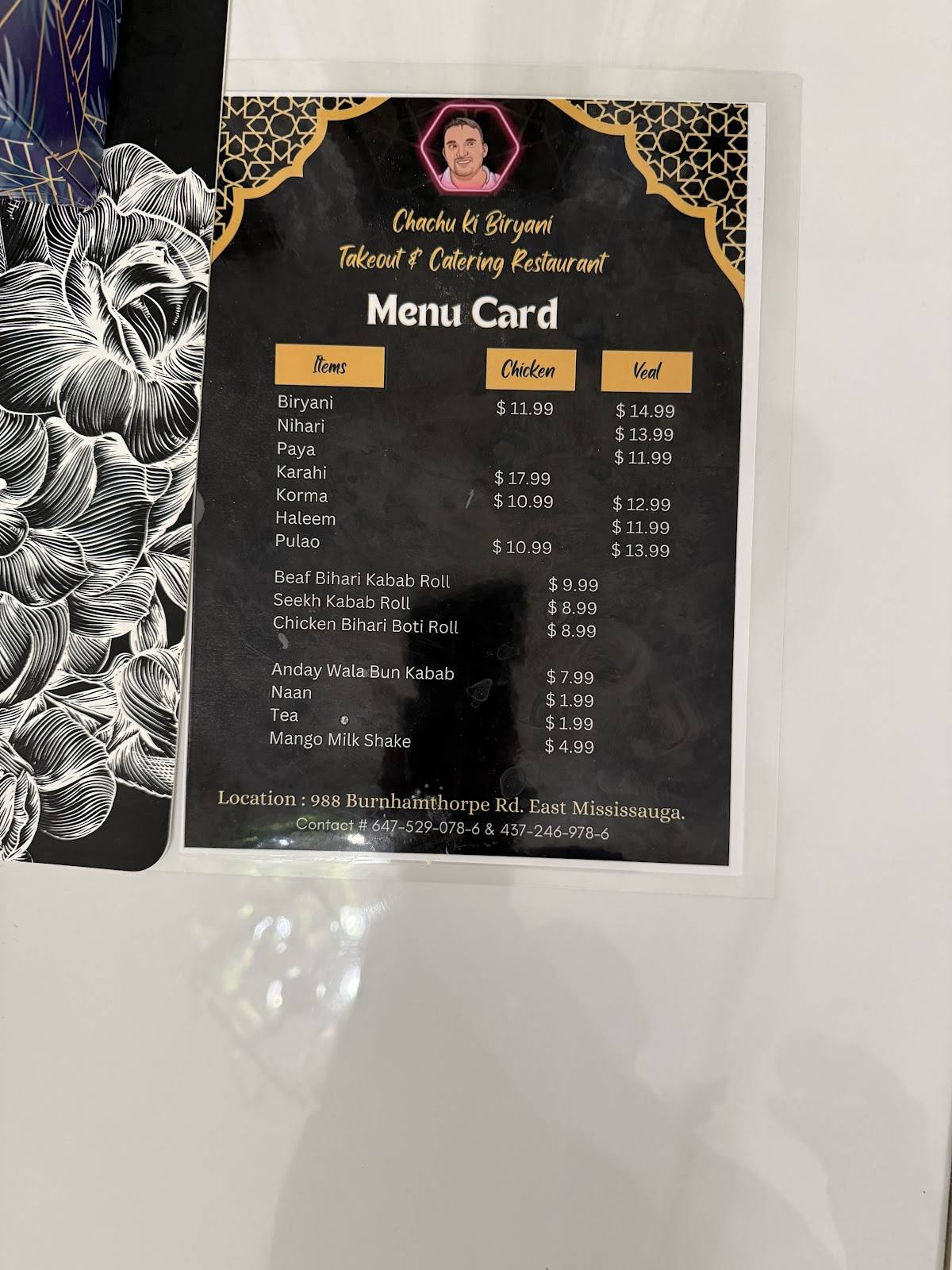Menu at Chachu ki Biryani restaurant, Mississauga
