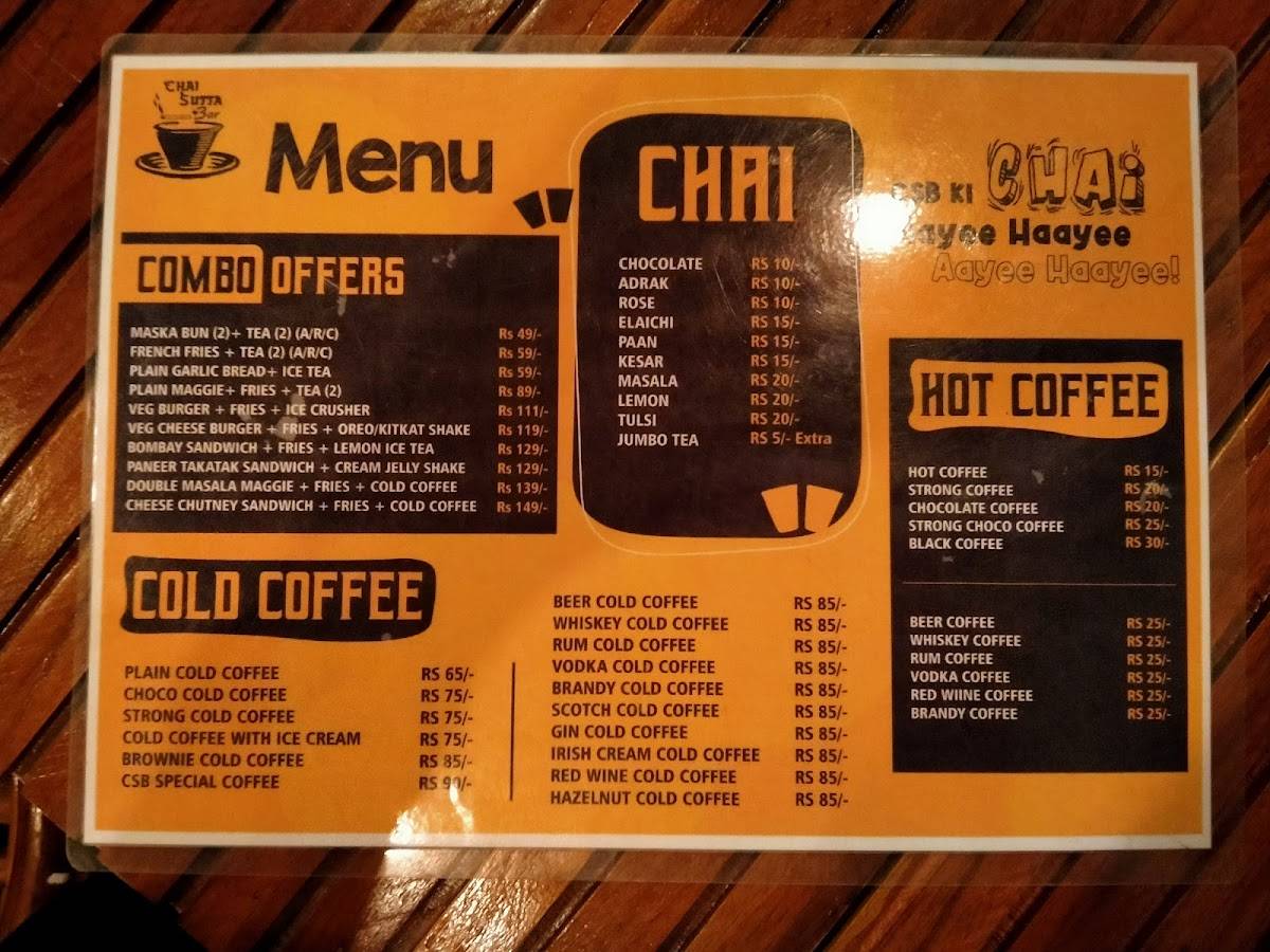 Menu at Chai Sutta Bar, Guwahati