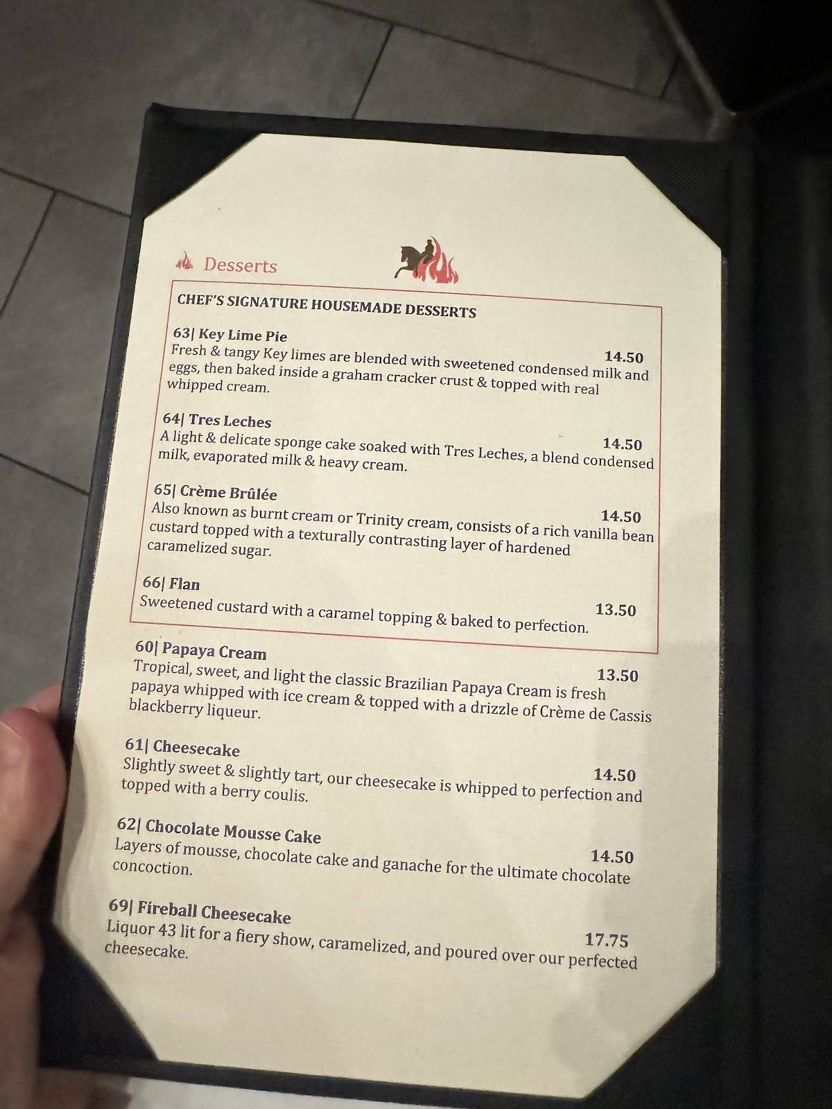 Menu at Chama Gaúcha Brazilian Steakhouse - Dallas-Fort Worth, Grapevine