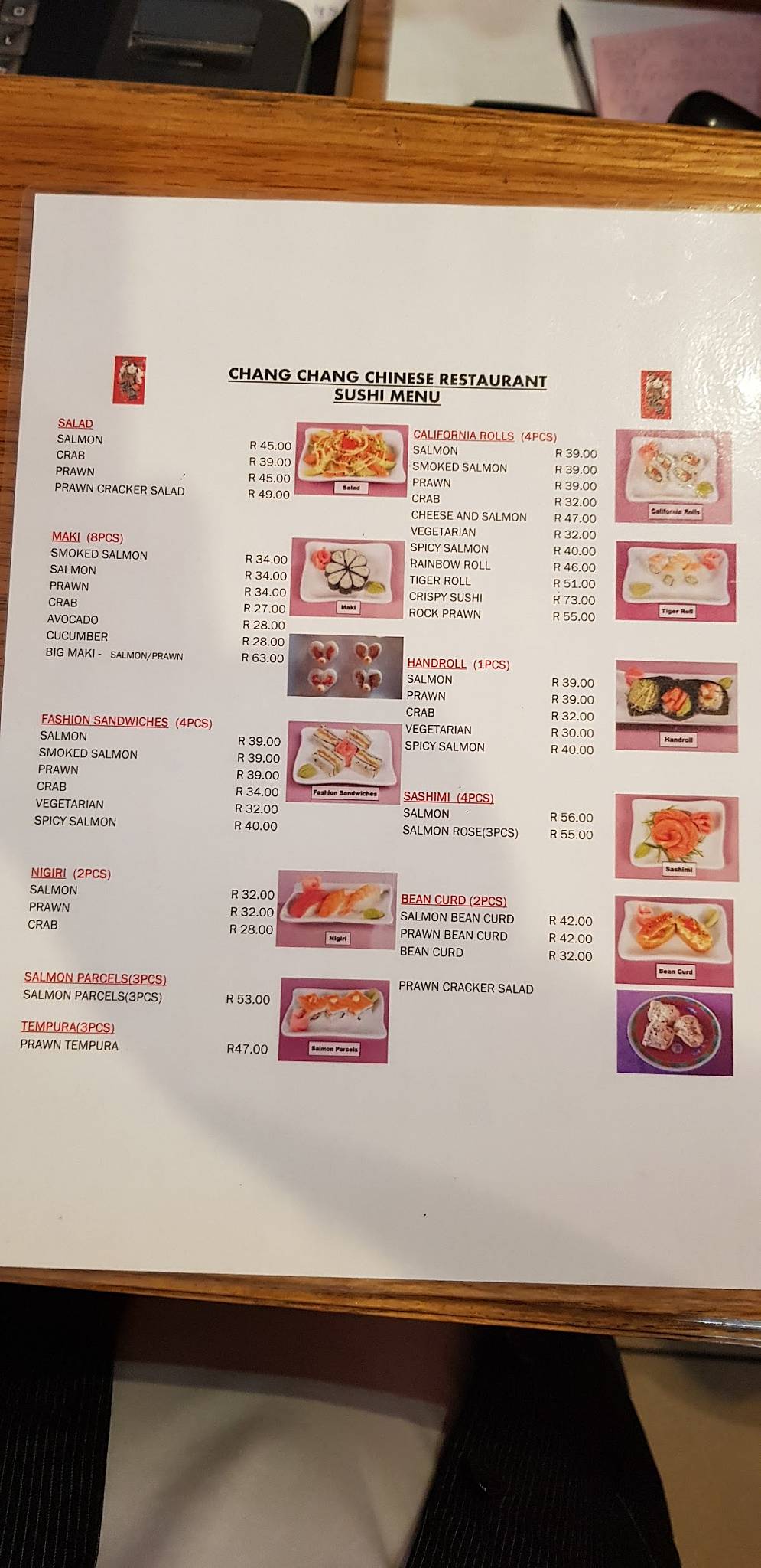 Menu at Chang Chang Chinese Restaurant., Parys