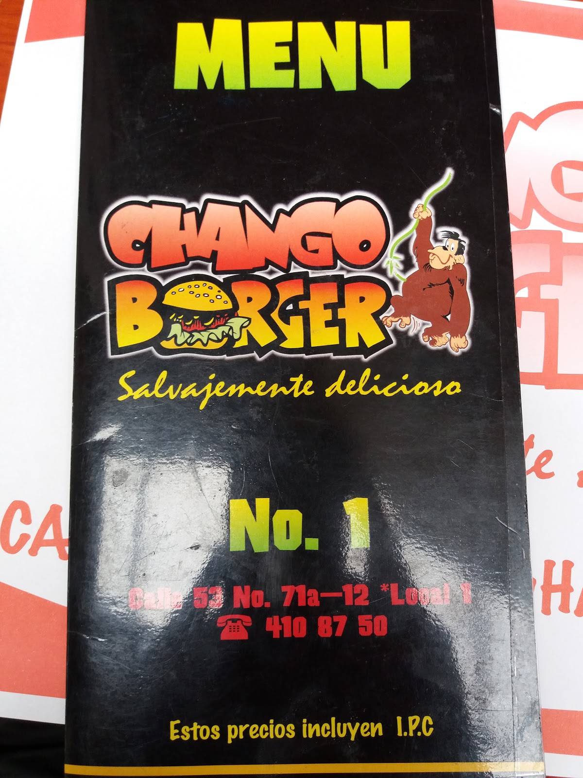 Carta del restaurante Chango Burger, Bogotá, Cra. 71a #53-74