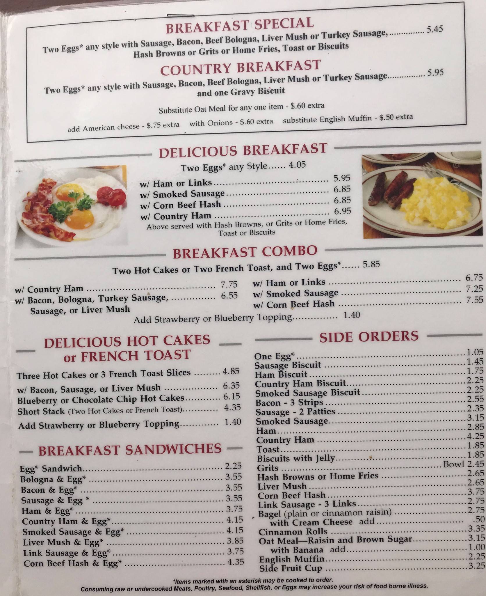 Menu at Park Place Restaurant, Charlotte