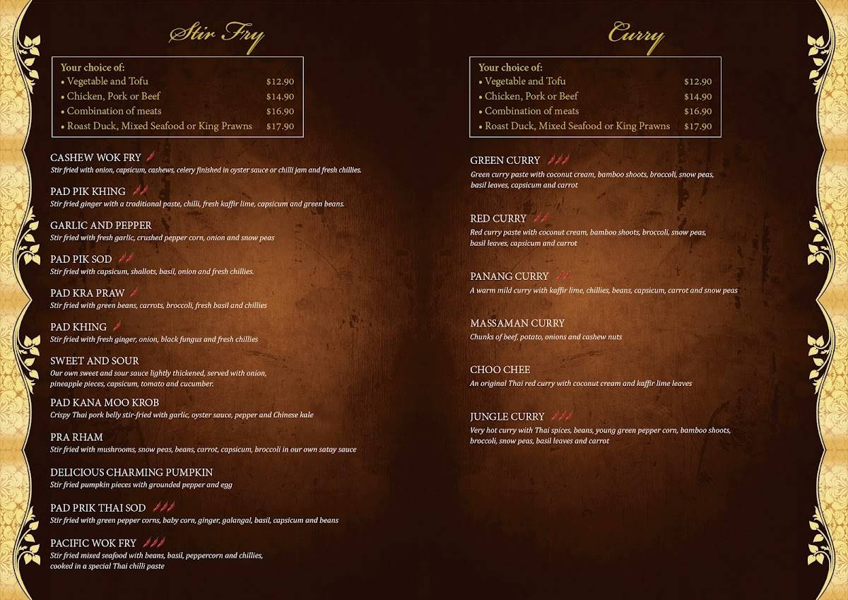 Menu at Charming Thai restaurant, Charmhaven