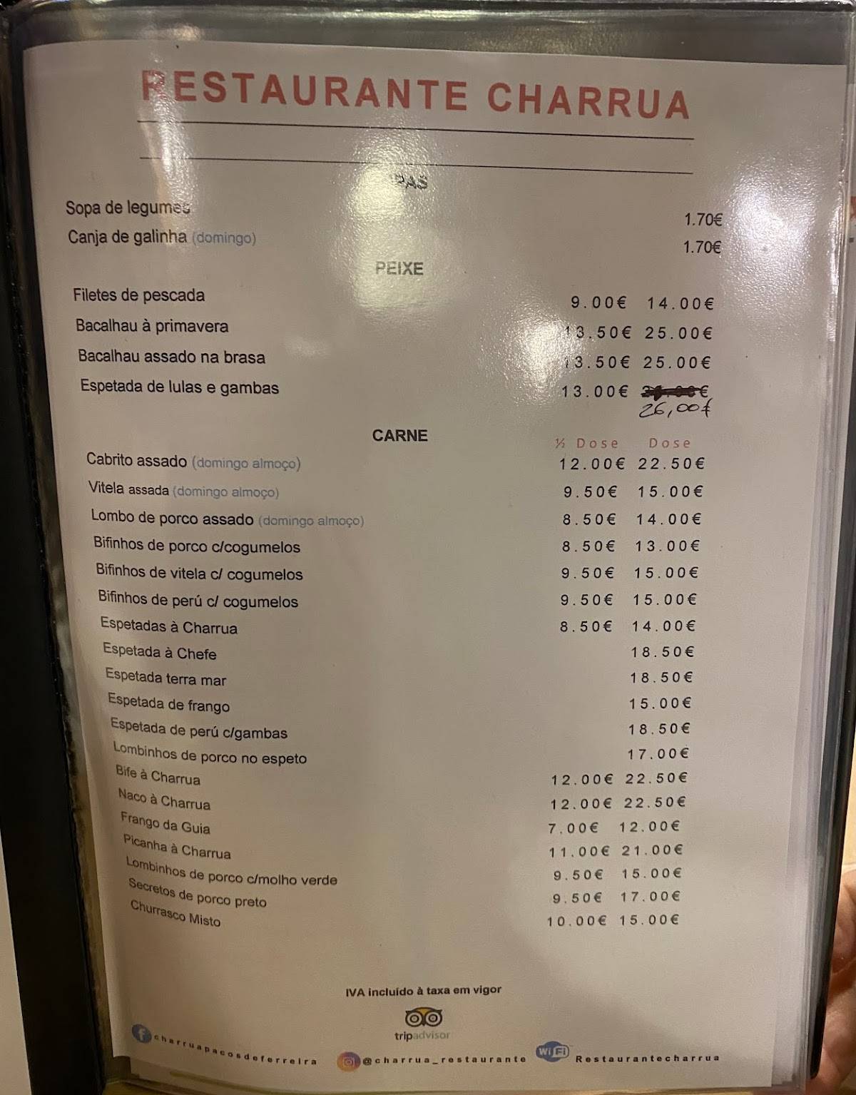 Menu em Restaurante Charrua, Paços de Ferreira, Rua Dr. Queiros Ribeiro ...
