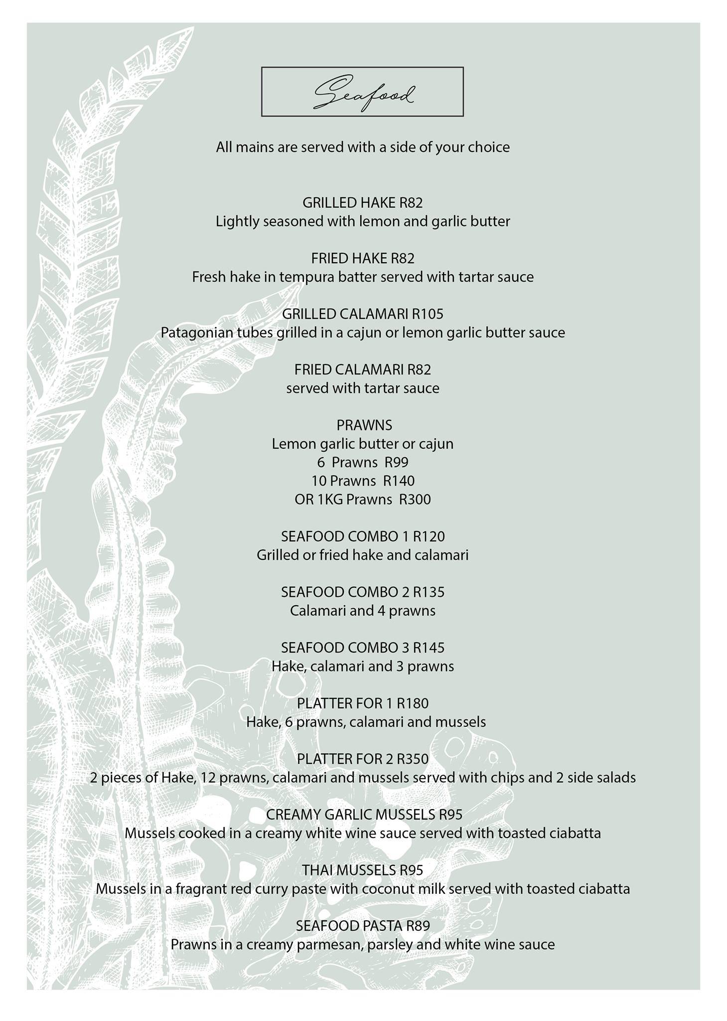 Menu at Chartroom Restaurant, Port Elizabeth, 1 Bridge Street
