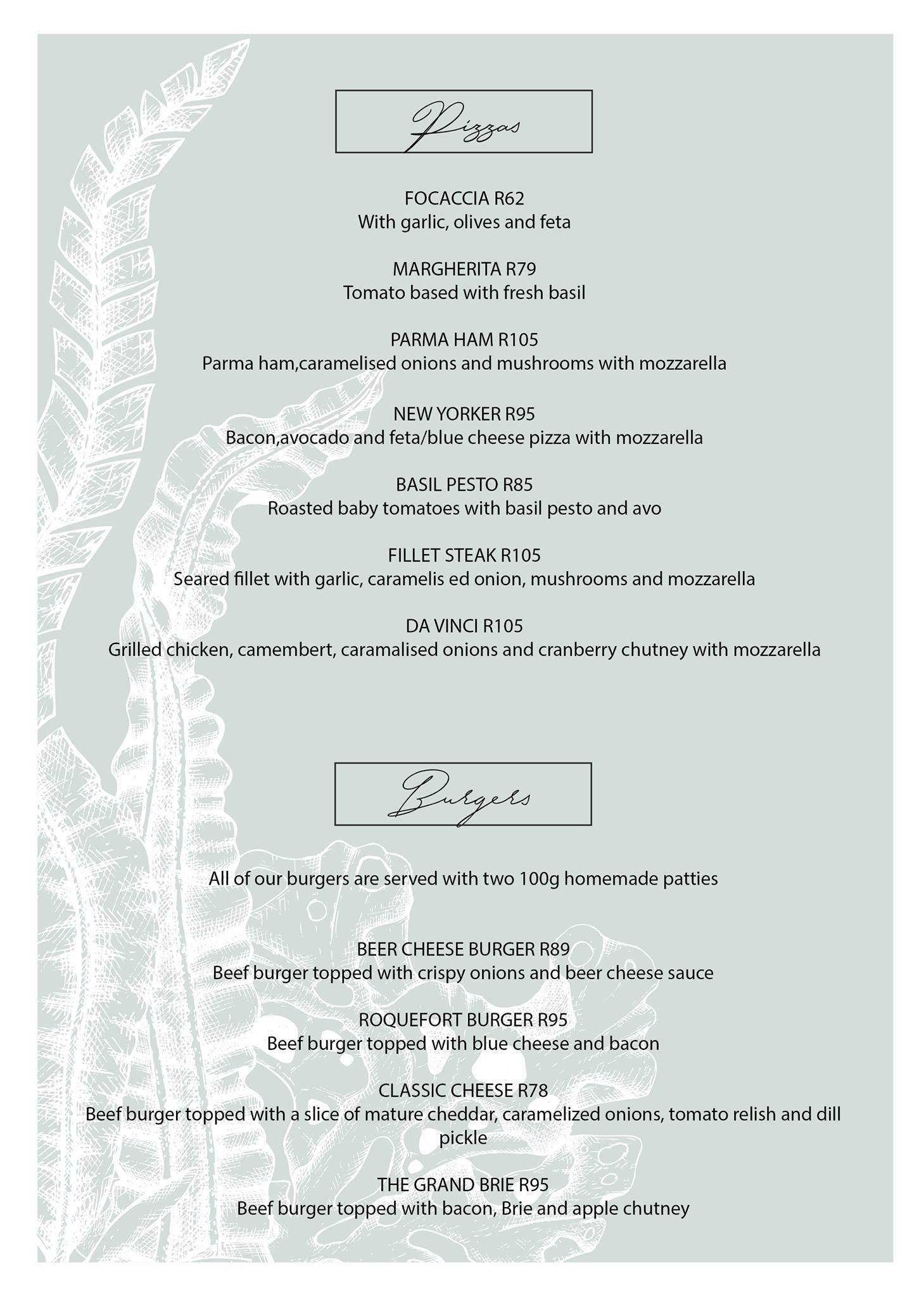 Menu at Chartroom Restaurant, Port Elizabeth, 1 Bridge Street