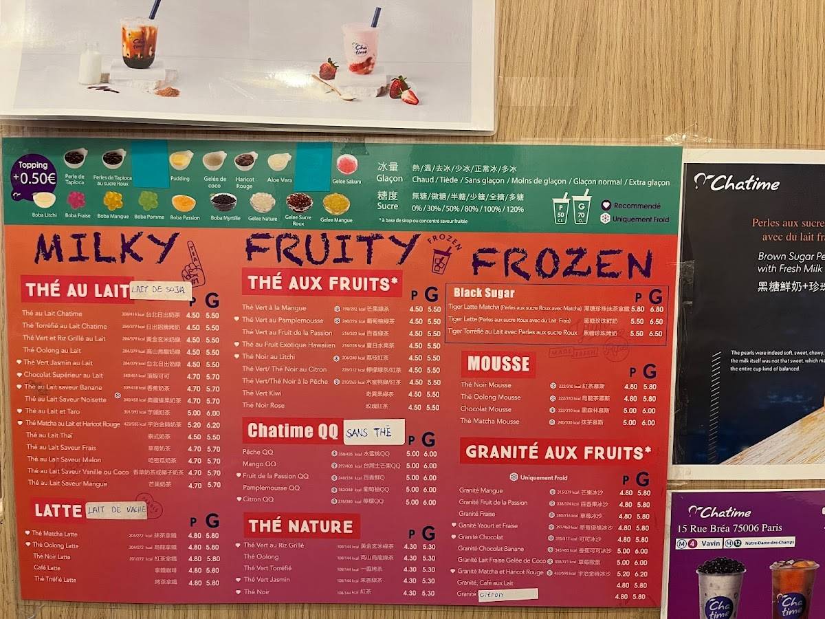 Menu au Chatime bubble tea - Vavin 75006, Paris, 15 Rue Bréa