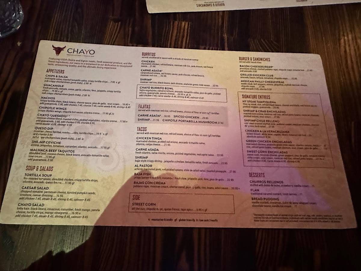 Menu at Chayo Mexican Kitchen + Tequila Bar, Las Vegas