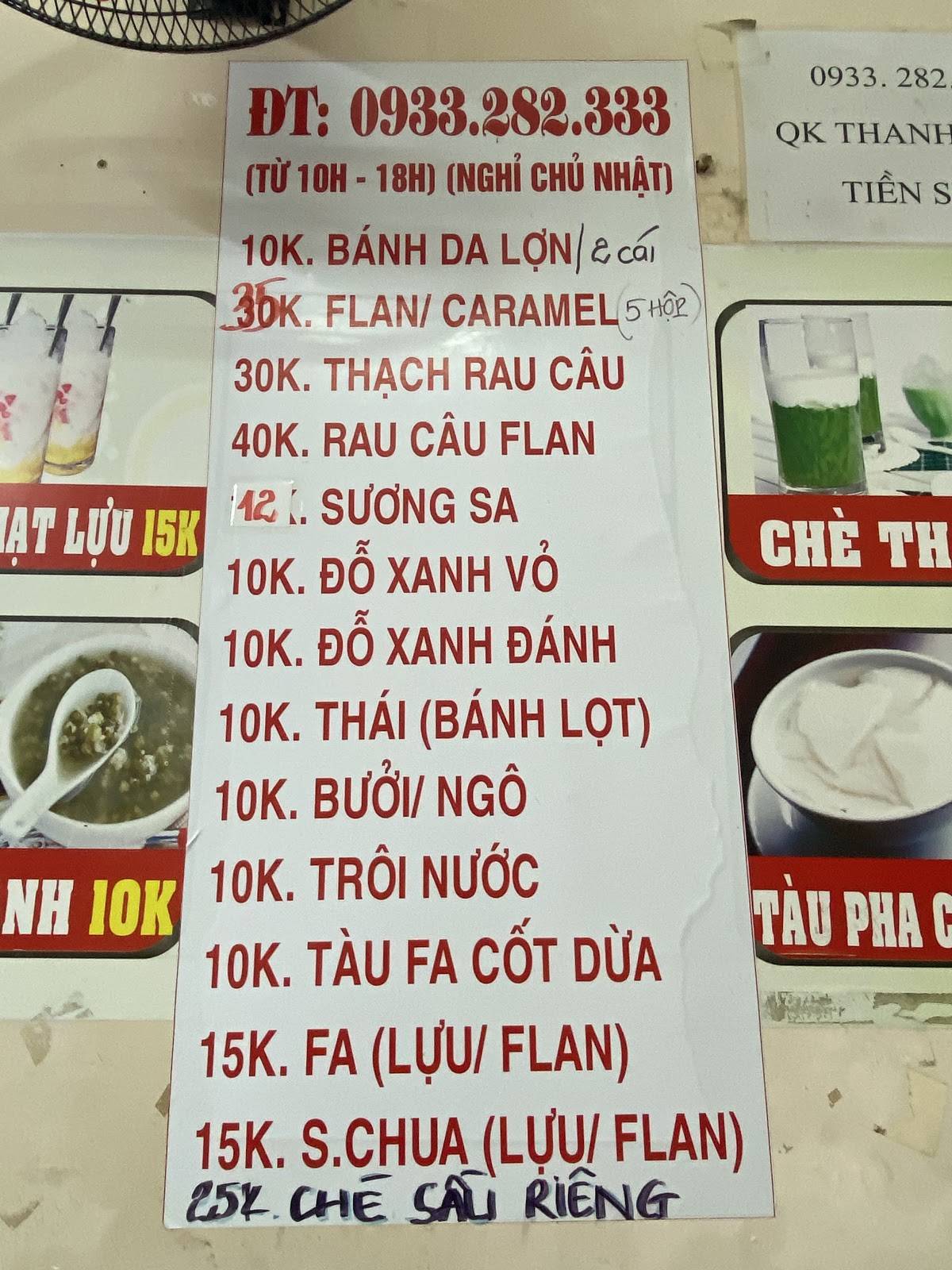 Menu at Chè Sương Sa 45 Chợ Cố Đạo restaurant, Hai Phong