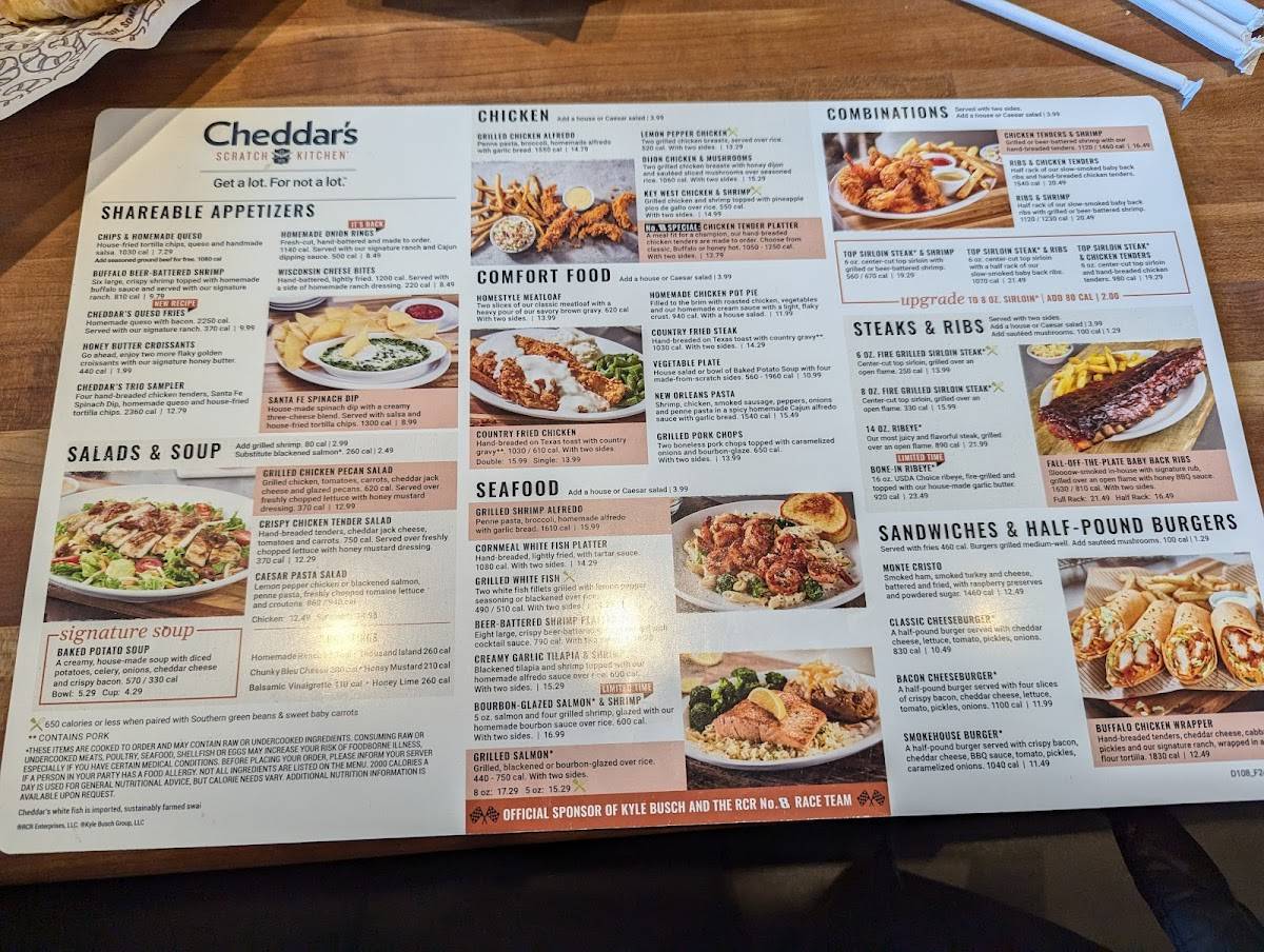 Menu at Cheddar's Scratch Kitchen restaurant, Branson