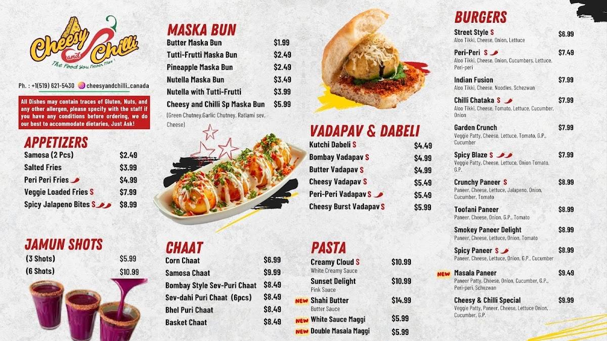 Menu au Cheesy and Chilli- Best Indian Fast Food, Cambridge