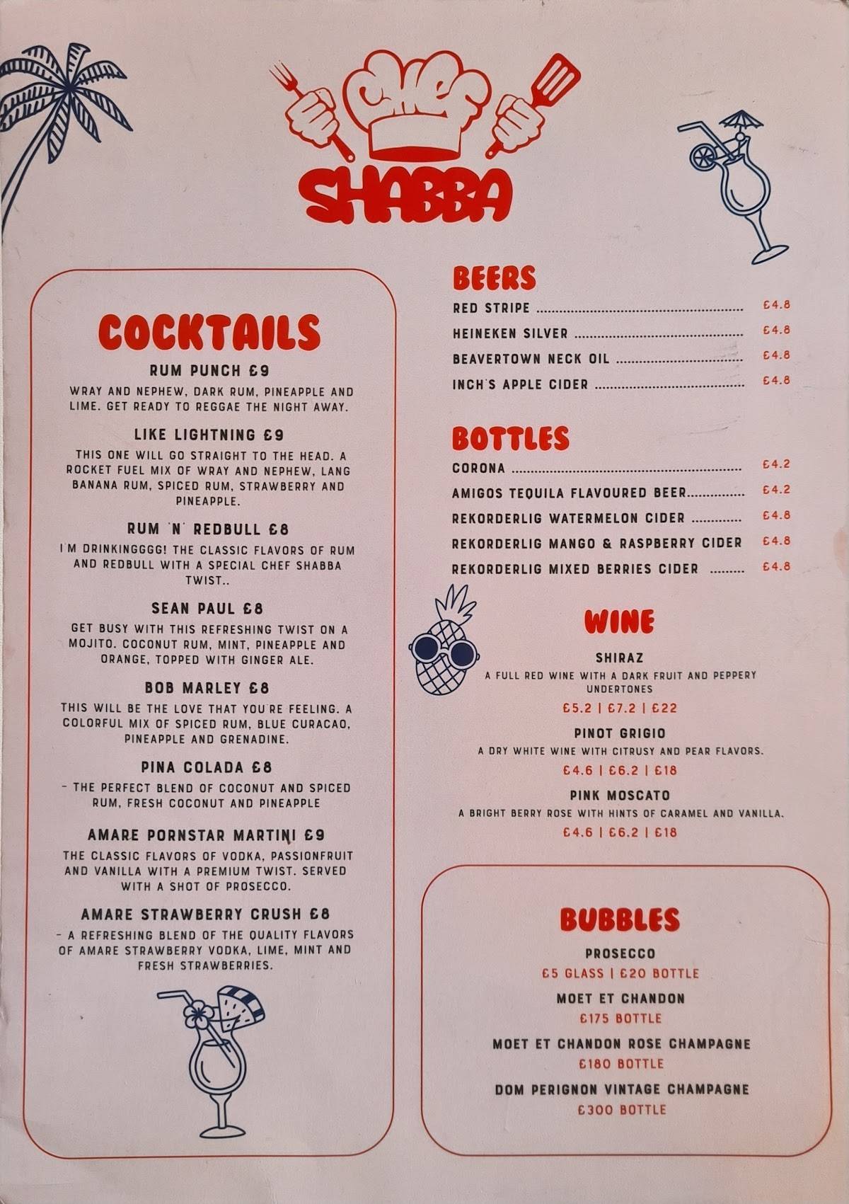Menu at Chef Shabbas Kitchen & Cocktails pub & bar, Leeds