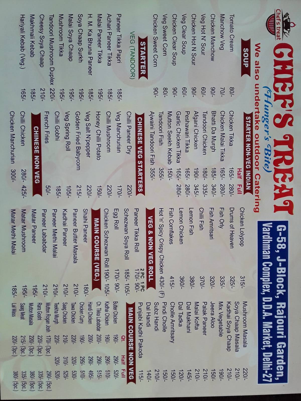Menu at Chef's Treat, New Delhi