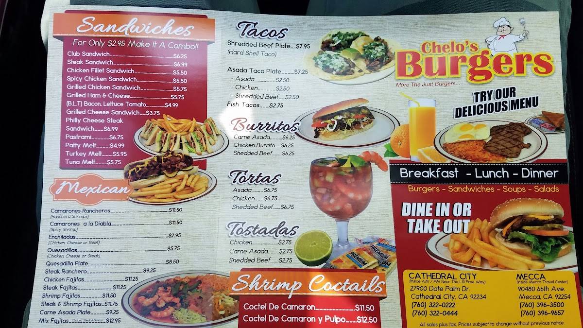 Menu at Chelo's Burger restaurant, Mecca