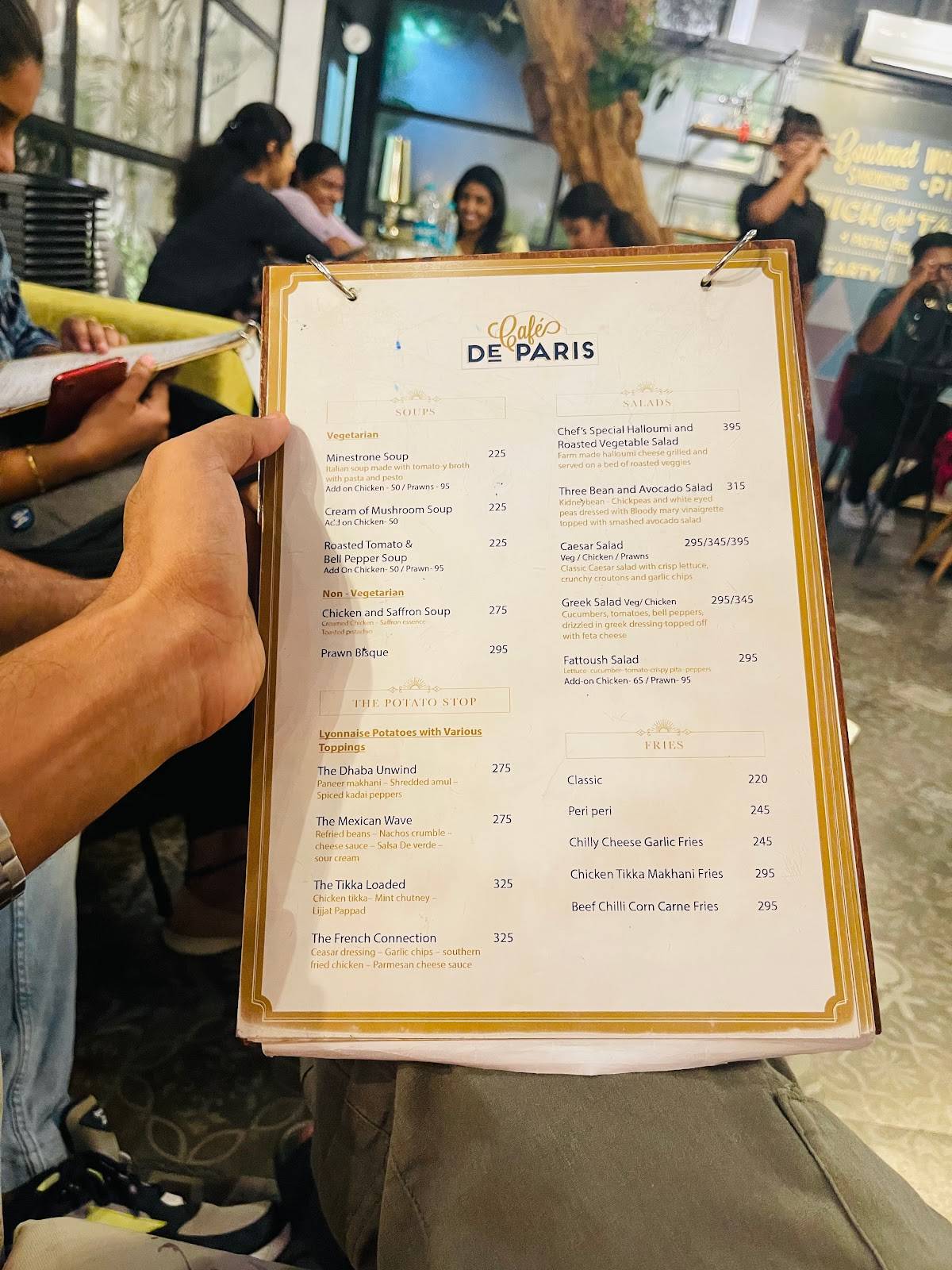 Menu at Cafe de Paris, Chennai