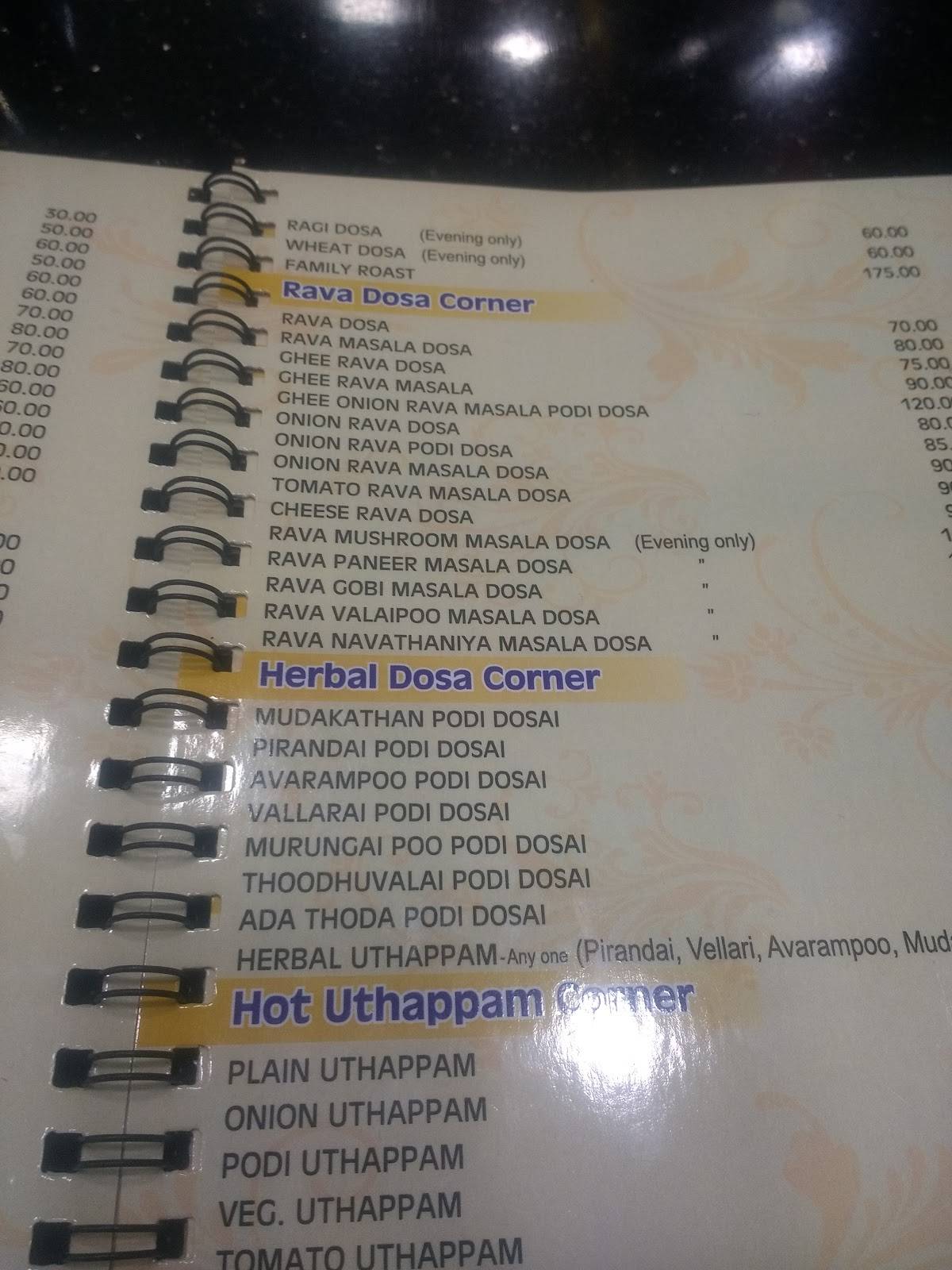 Menu at Hot Dosai, Chennai, 170/2