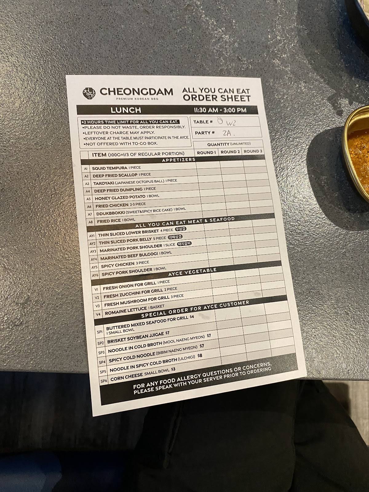 Menu at Cheongdam Korean BBQ - Royal Oak, Calgary