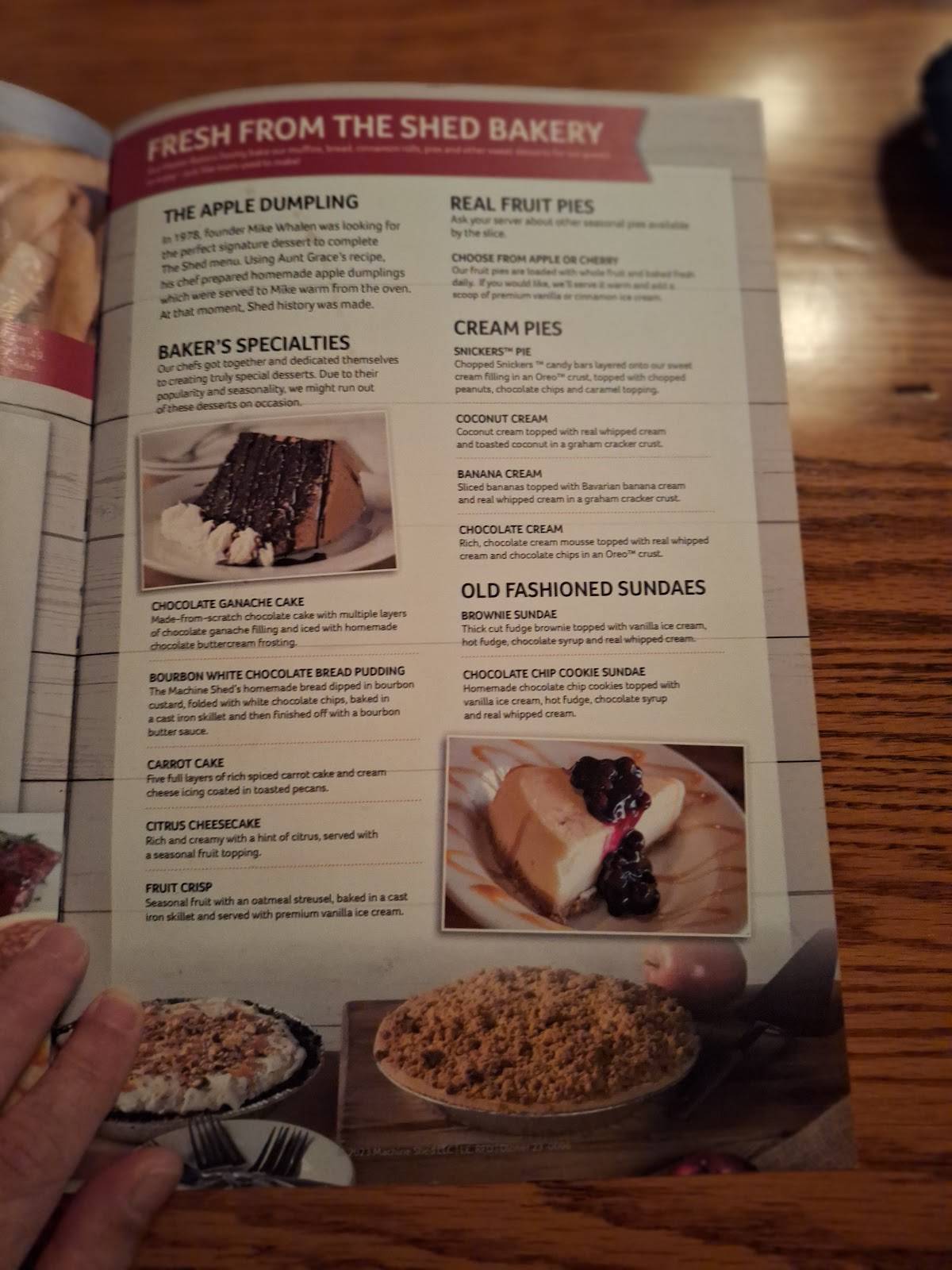 Menu at Machine Shed Restaurant, Rockford