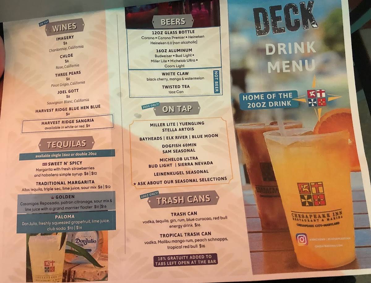 Menu at Chesapeake Inn Restaurant & Marina, Chesapeake City