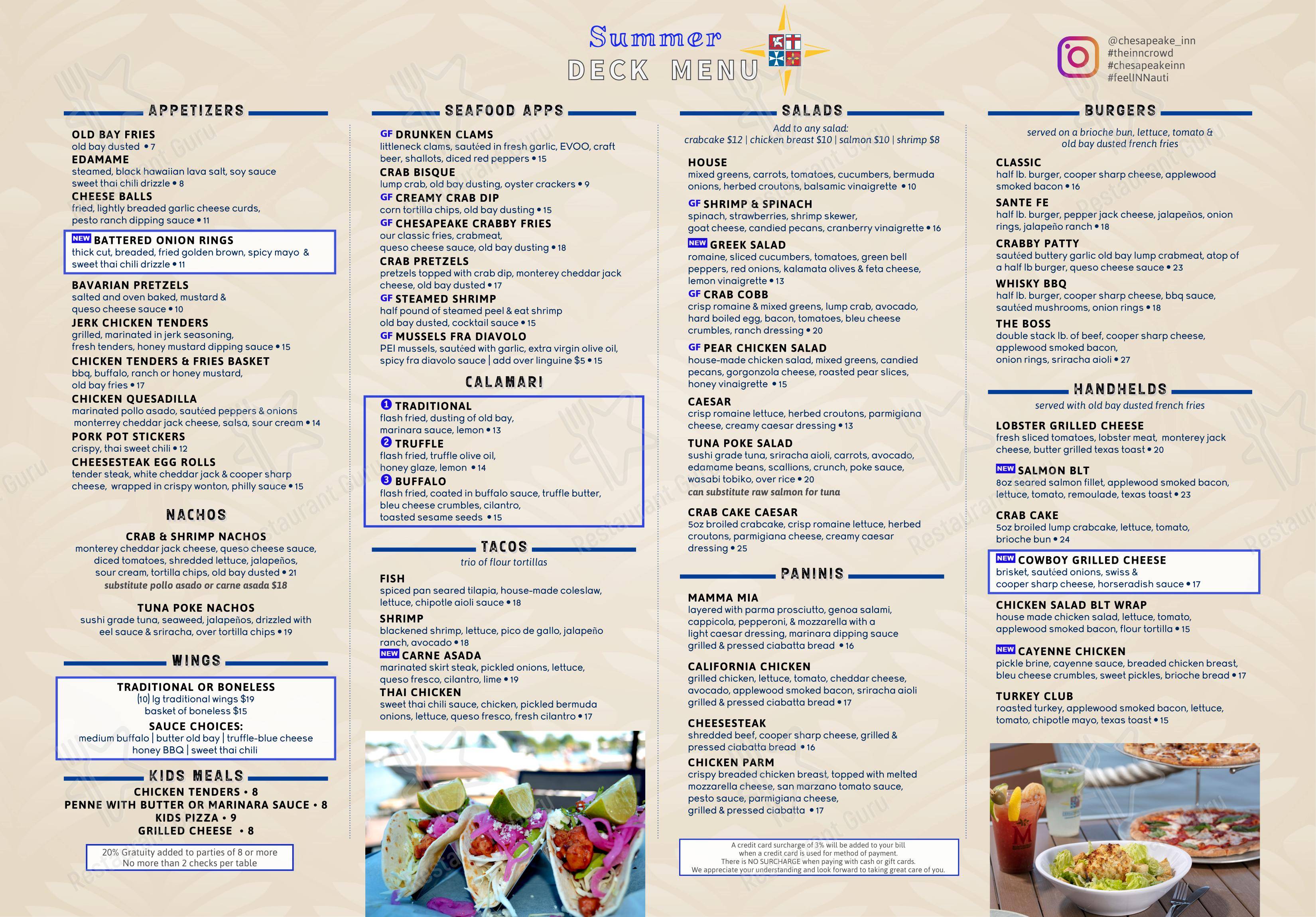 Menu at Chesapeake Inn Restaurant & Marina, Chesapeake City