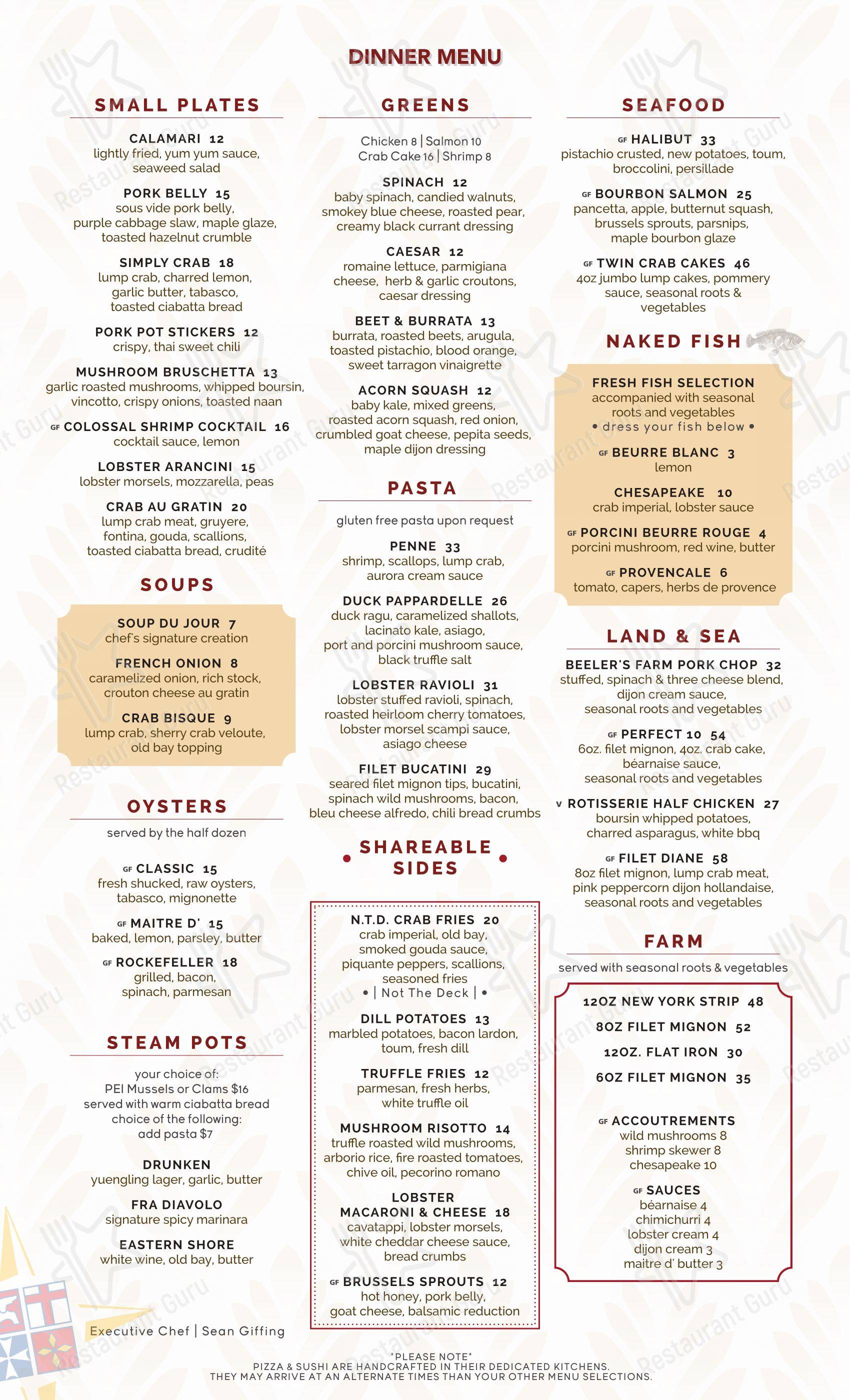 Menu at Chesapeake Inn Restaurant & Marina, Chesapeake City