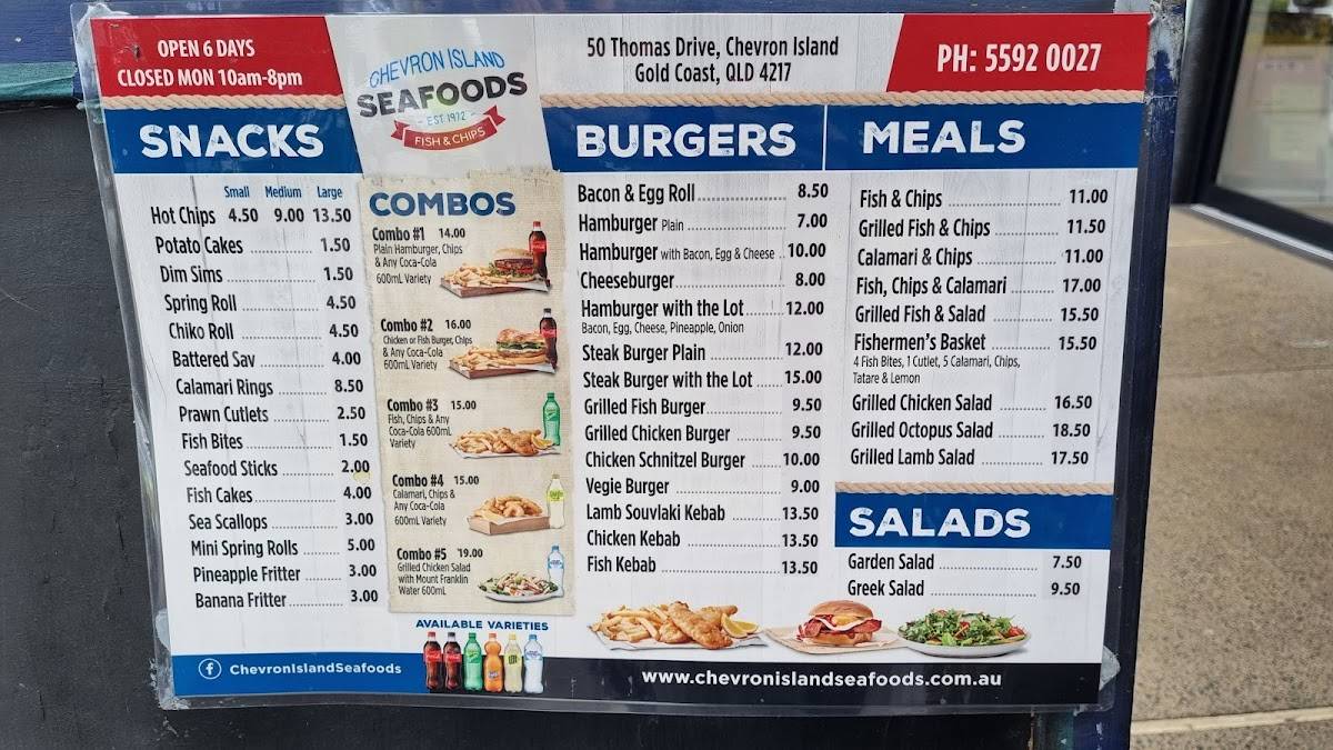 Menu at Chevron Island Seafoods fast food, Surfers Paradise