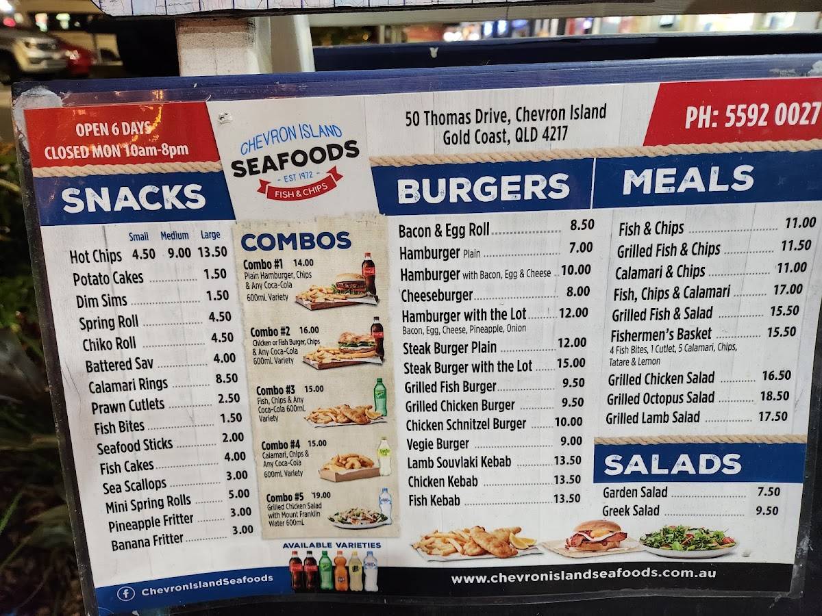 Menu at Chevron Island Seafoods fast food, Surfers Paradise