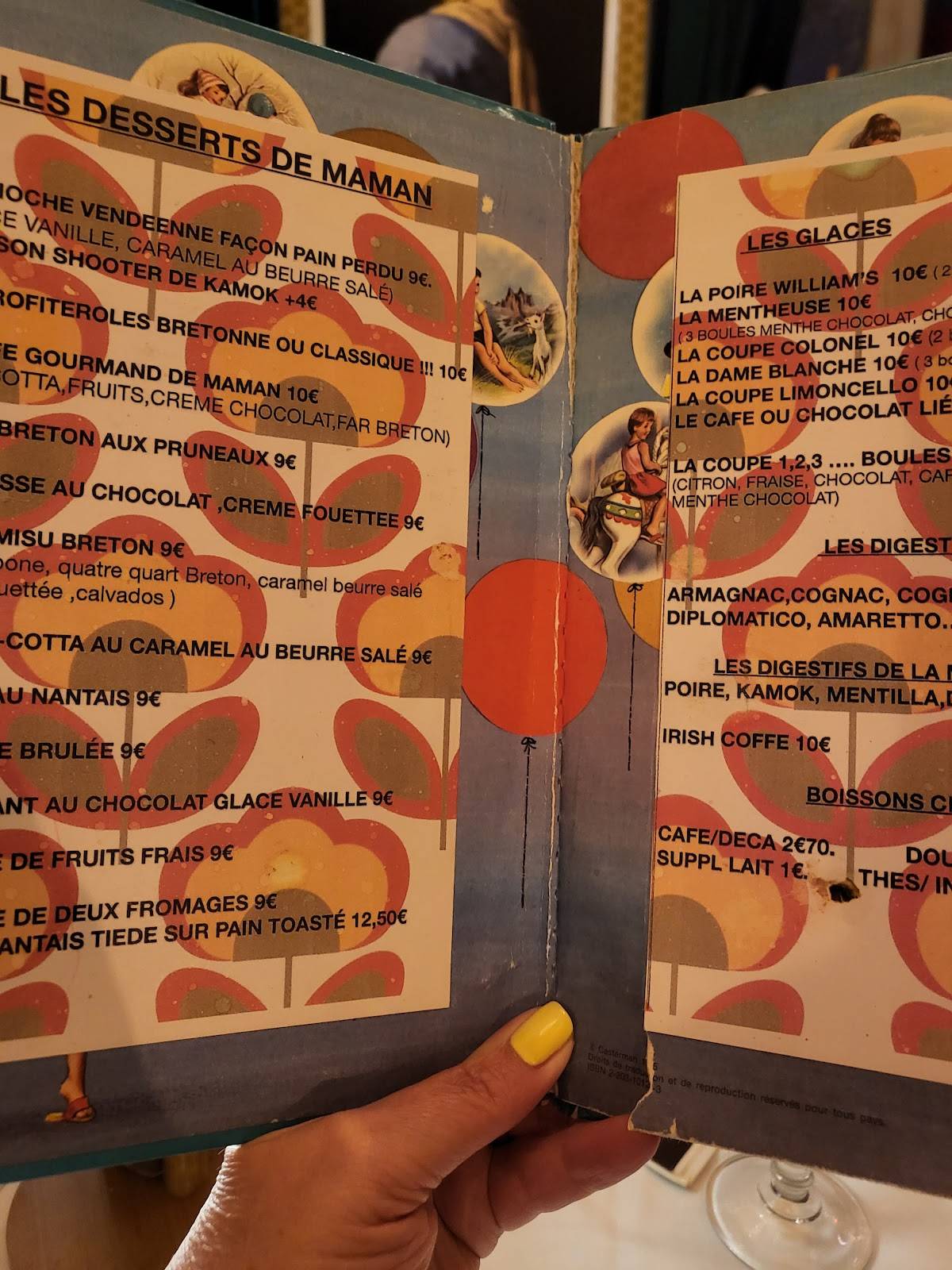 Menu at Chez Maman restaurant, Nantes