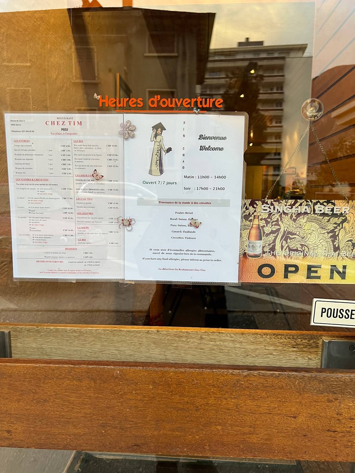 Menu au Chez Tim, Sierre