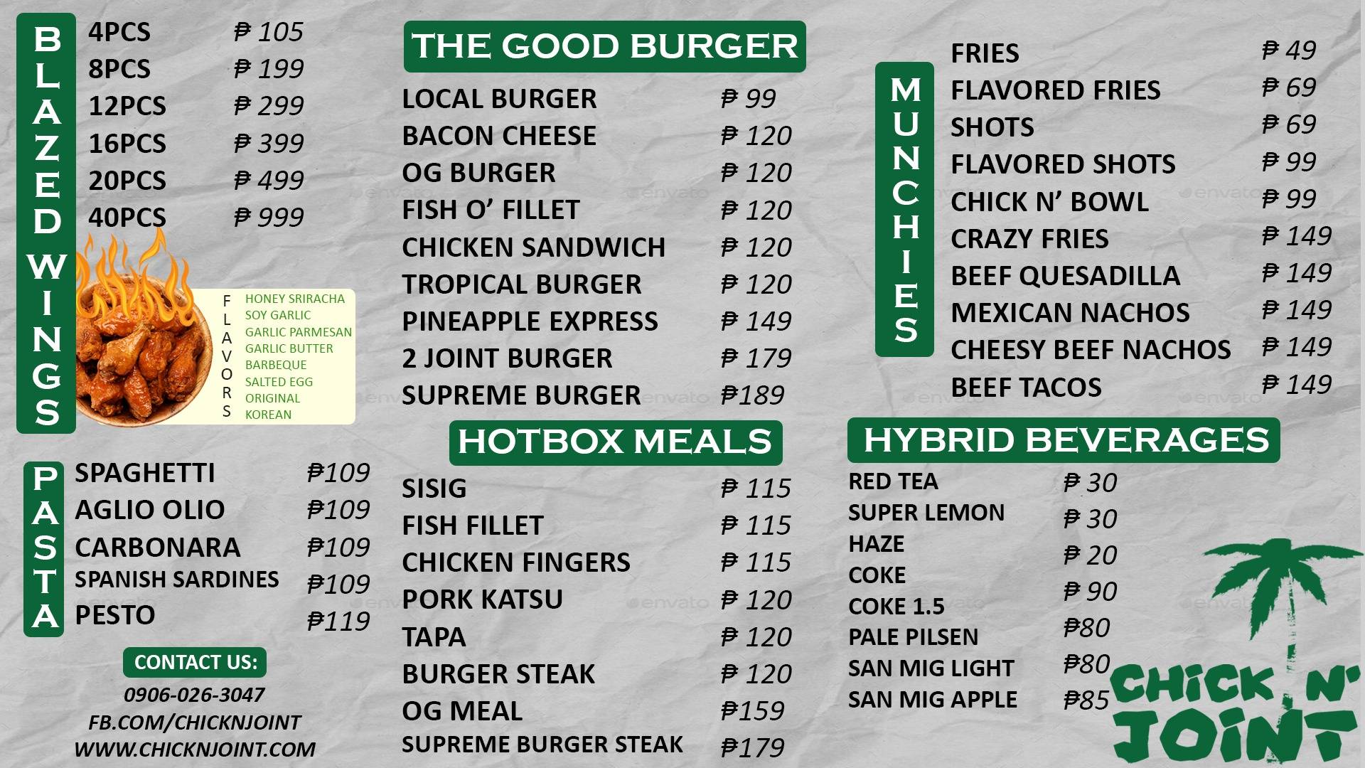 Menu at Chic N' Joint restaurant, Mexico