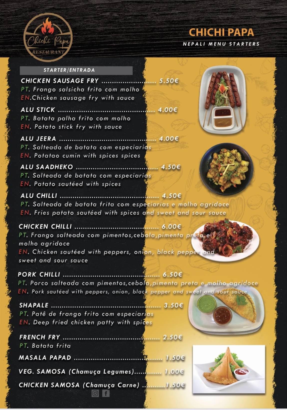 Menu em Chichi papa restaurant and bar, Lisboa