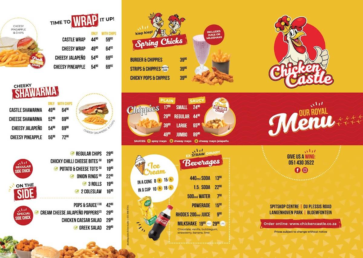 Menu at Chicken Castle restaurant, Bloemfontein