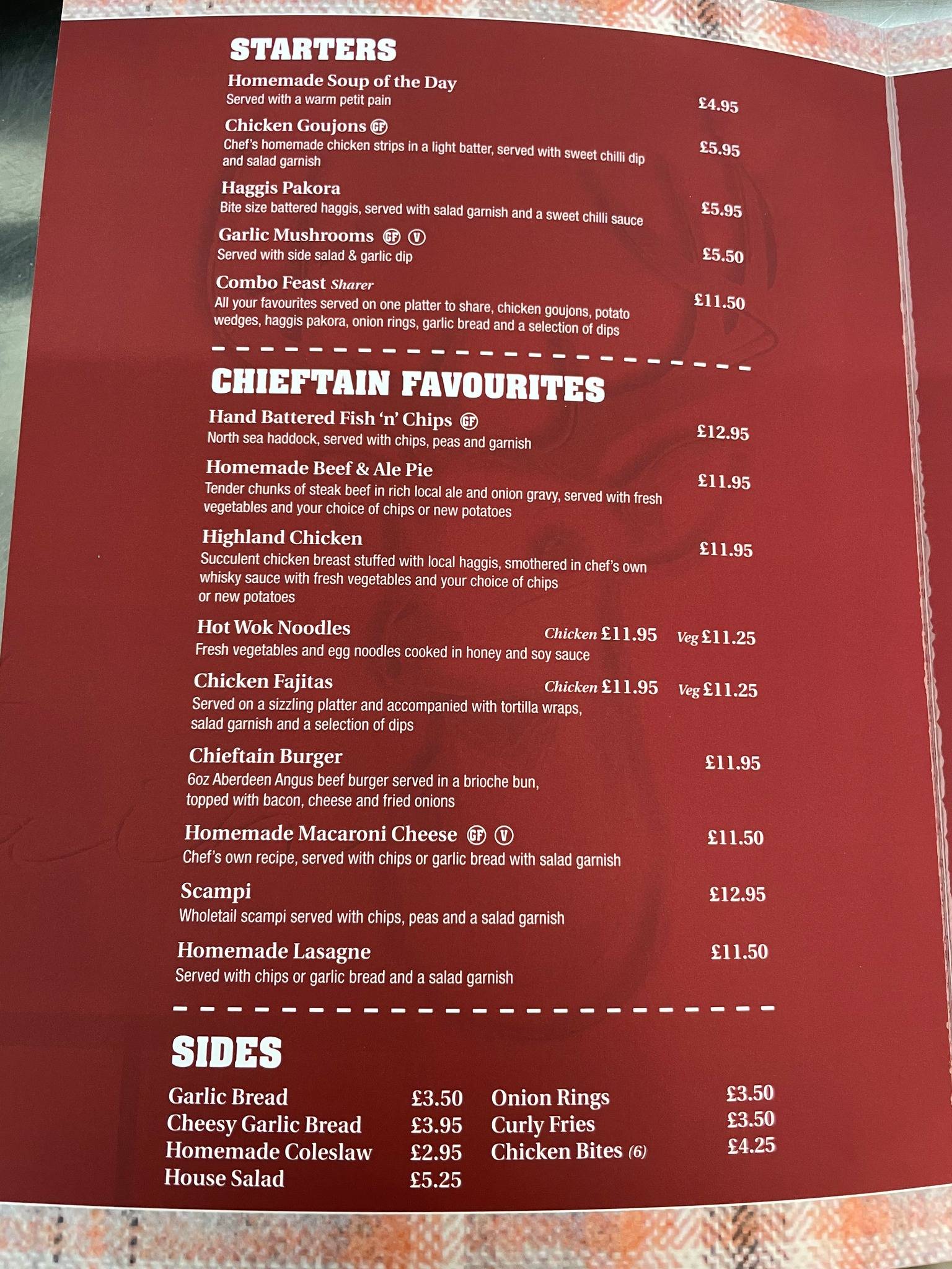 Menu at Chieftain Hotel pub & bar, Inverness