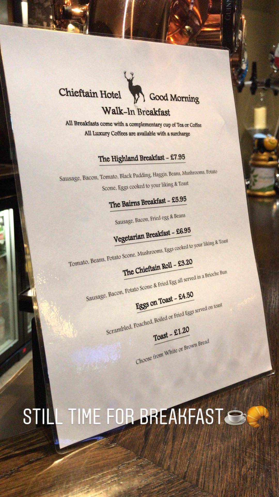 Menu at Chieftain Hotel pub & bar, Inverness